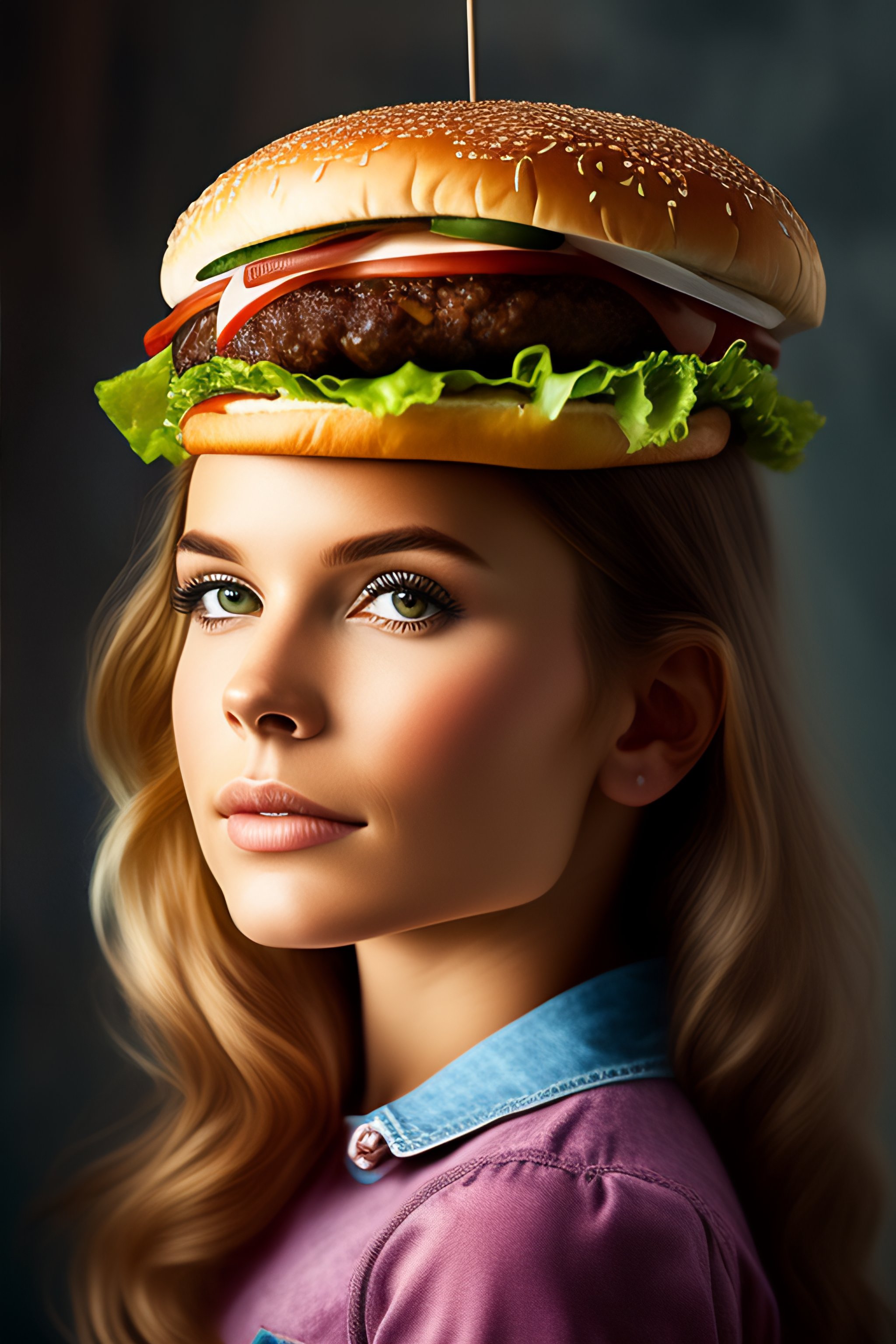 Lexica - Portrait of a girl with a burger head