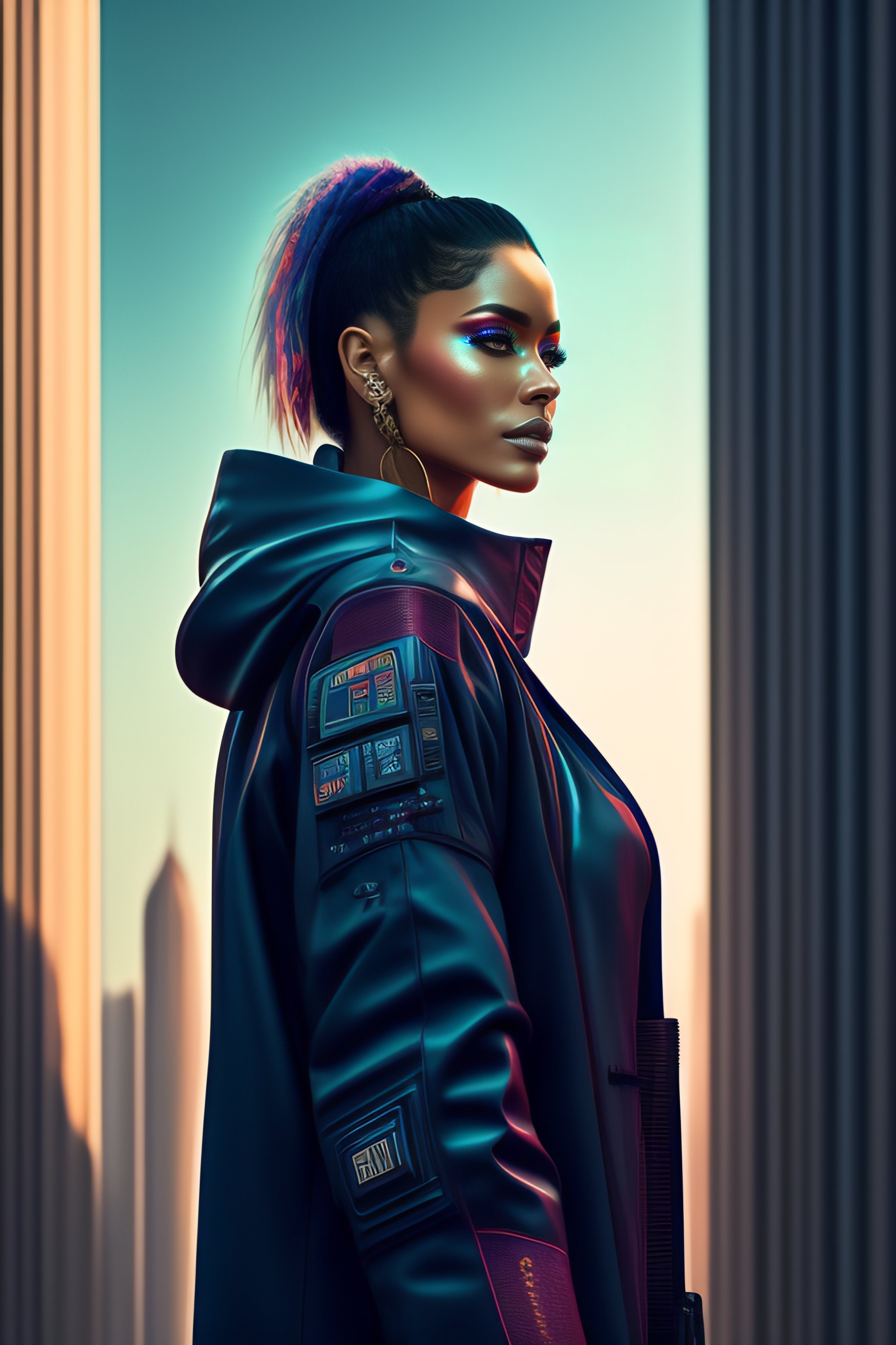 Lexica - Portrait of a Cyberpunk in a futuristic city in 2057