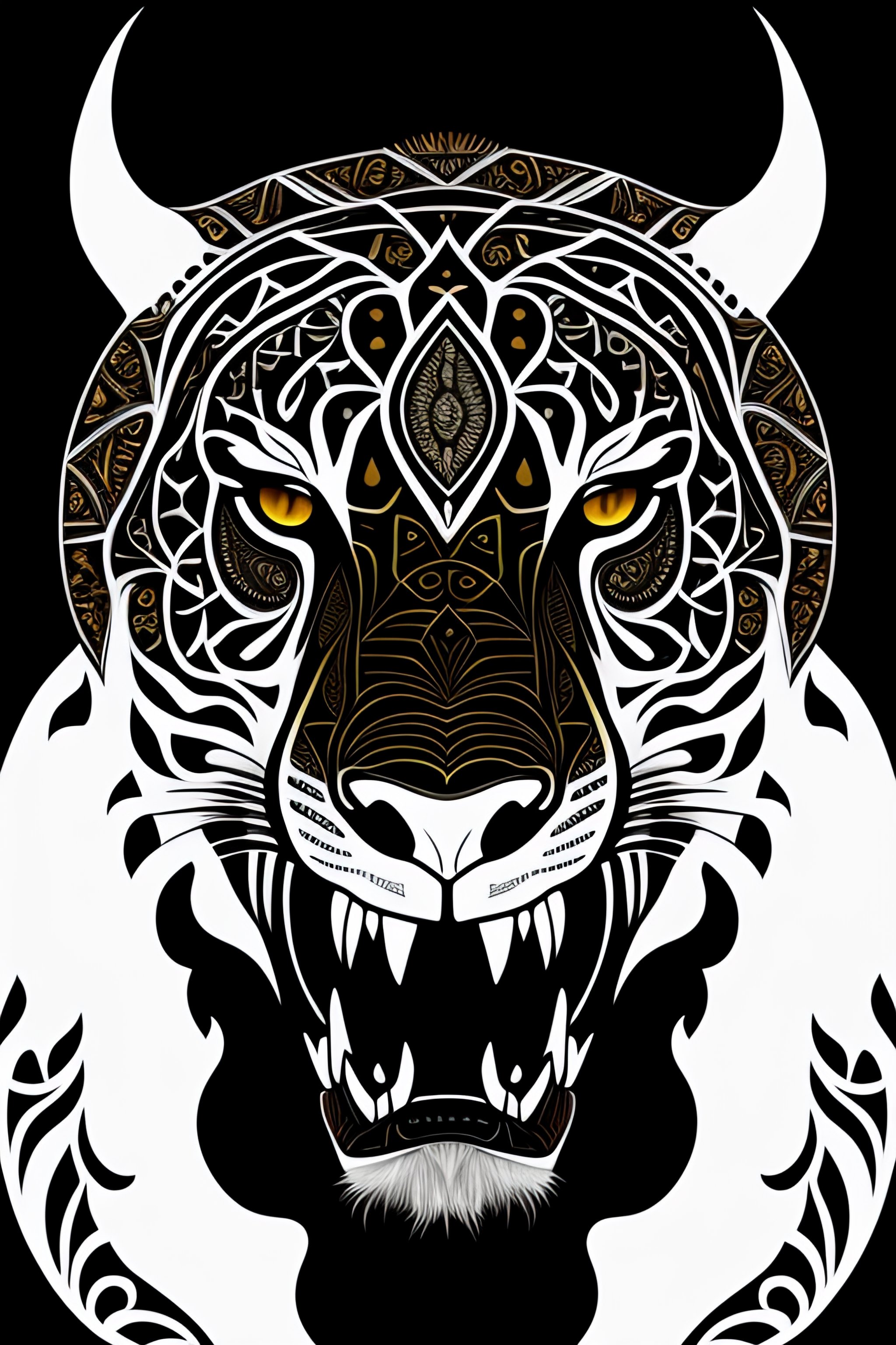 Lexica - Saber tooth tiger skull, black and white, in the style of Alex ...