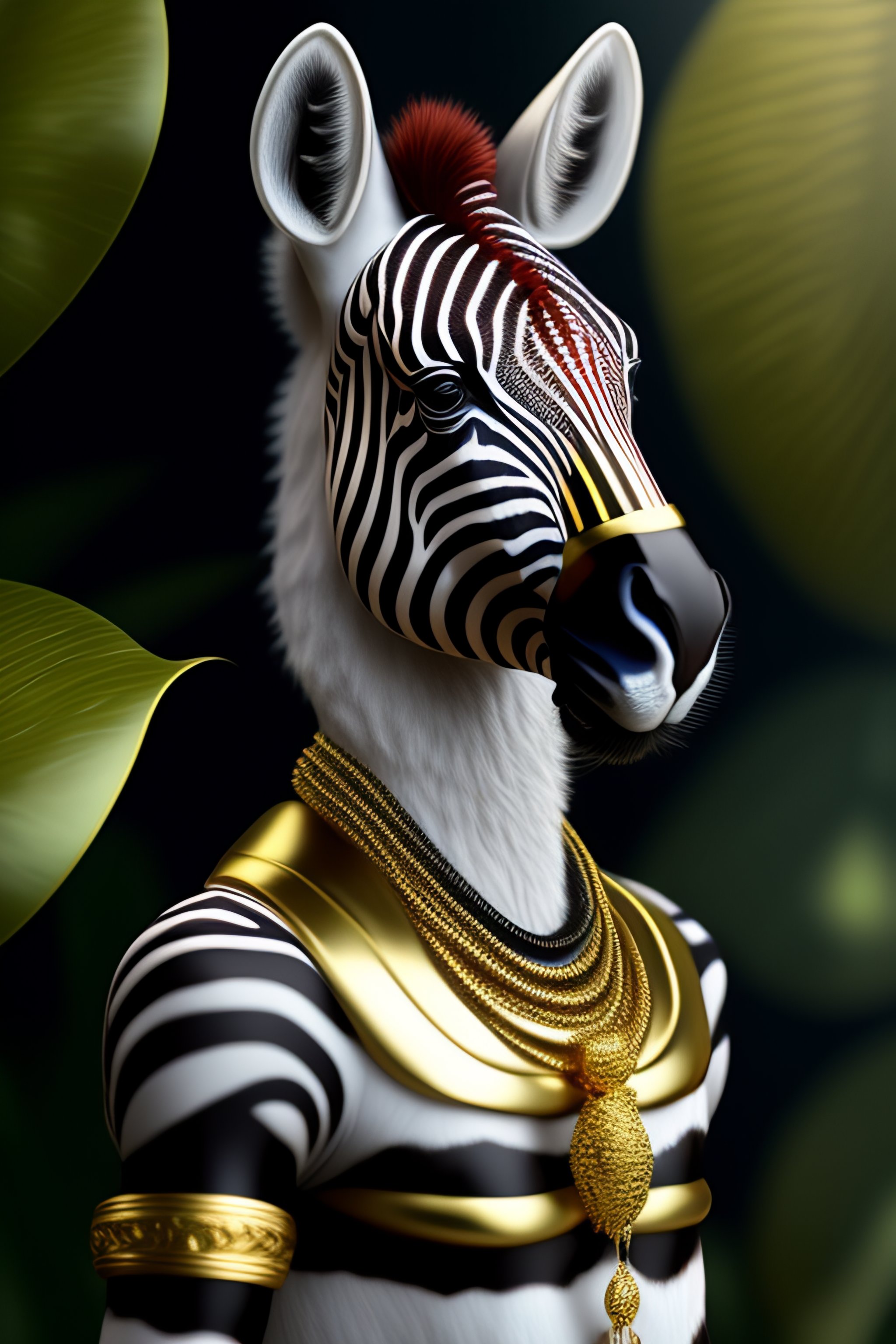 Lexica - Furry Zebra boy, bipedal, cute, jewelry, gold, gems, tropical ...