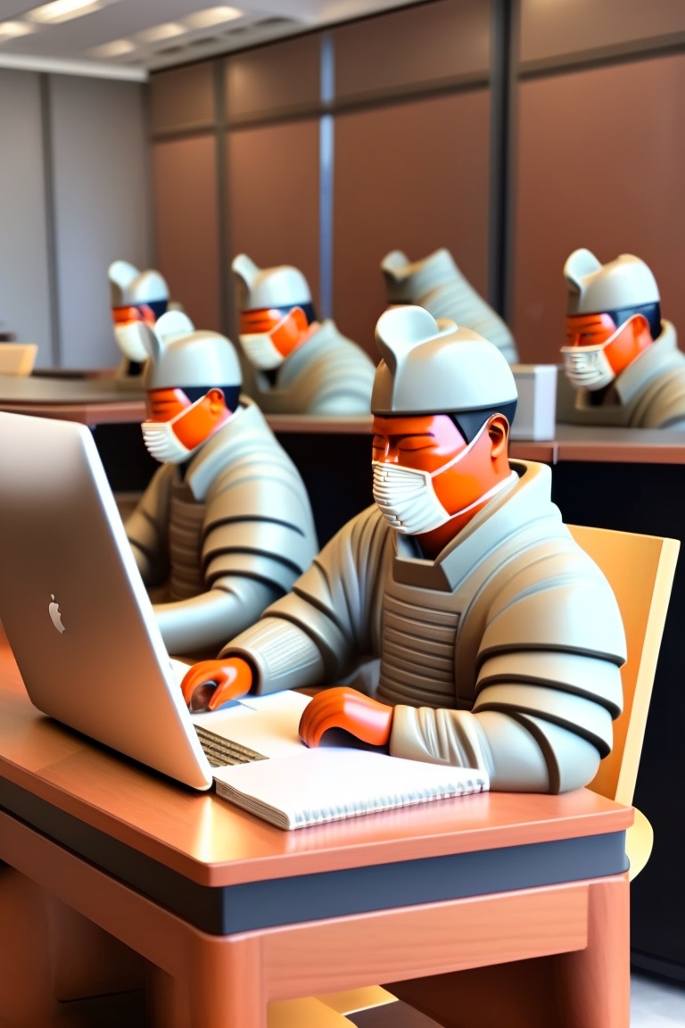 Lexica - In a high-tech office, several clay-covered terracotta ...