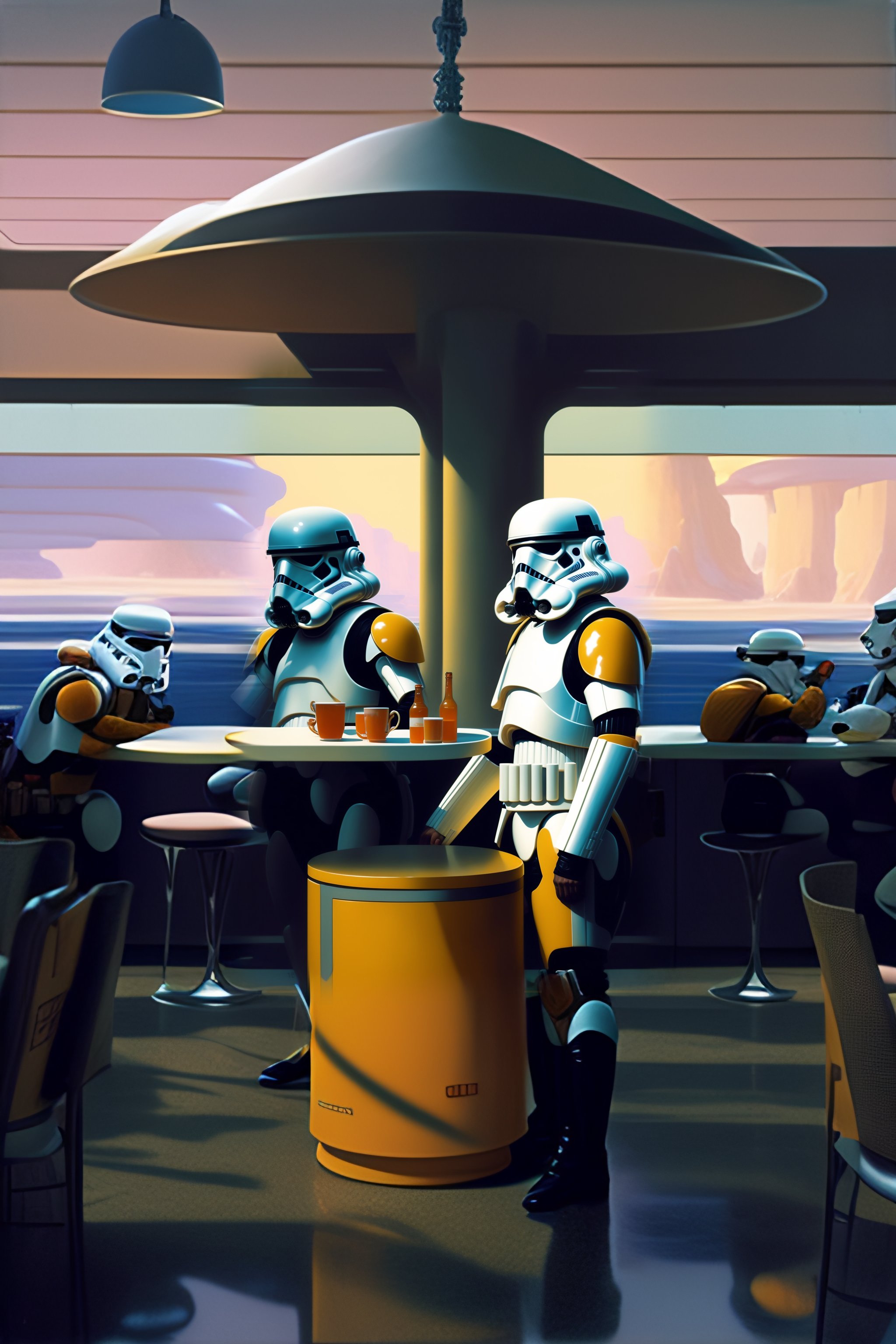 Lexica - "Stormtrooper Break Room" by Syd Mead, cold color palette ...