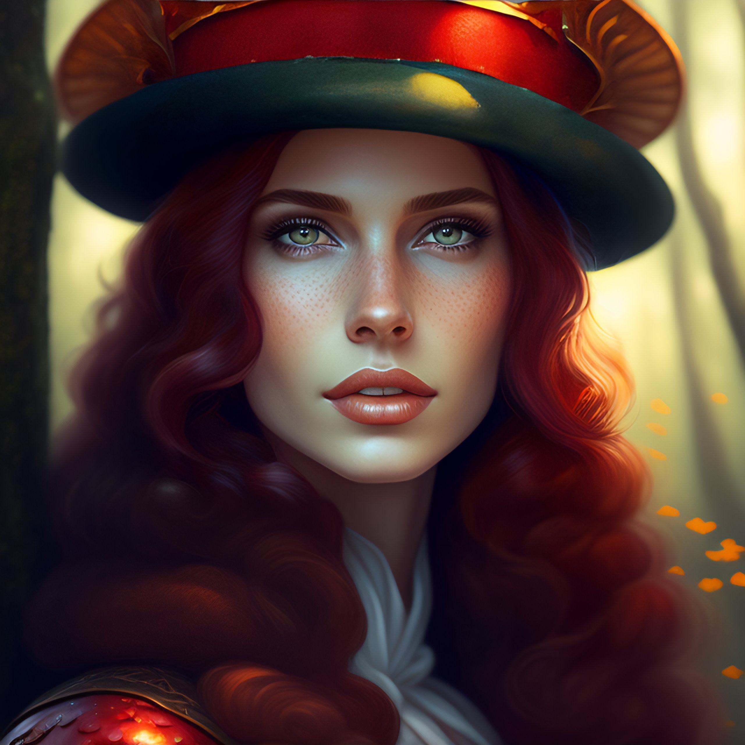 Lexica - Beautiful witch portrait, big red curls, freckles, witch hat ...