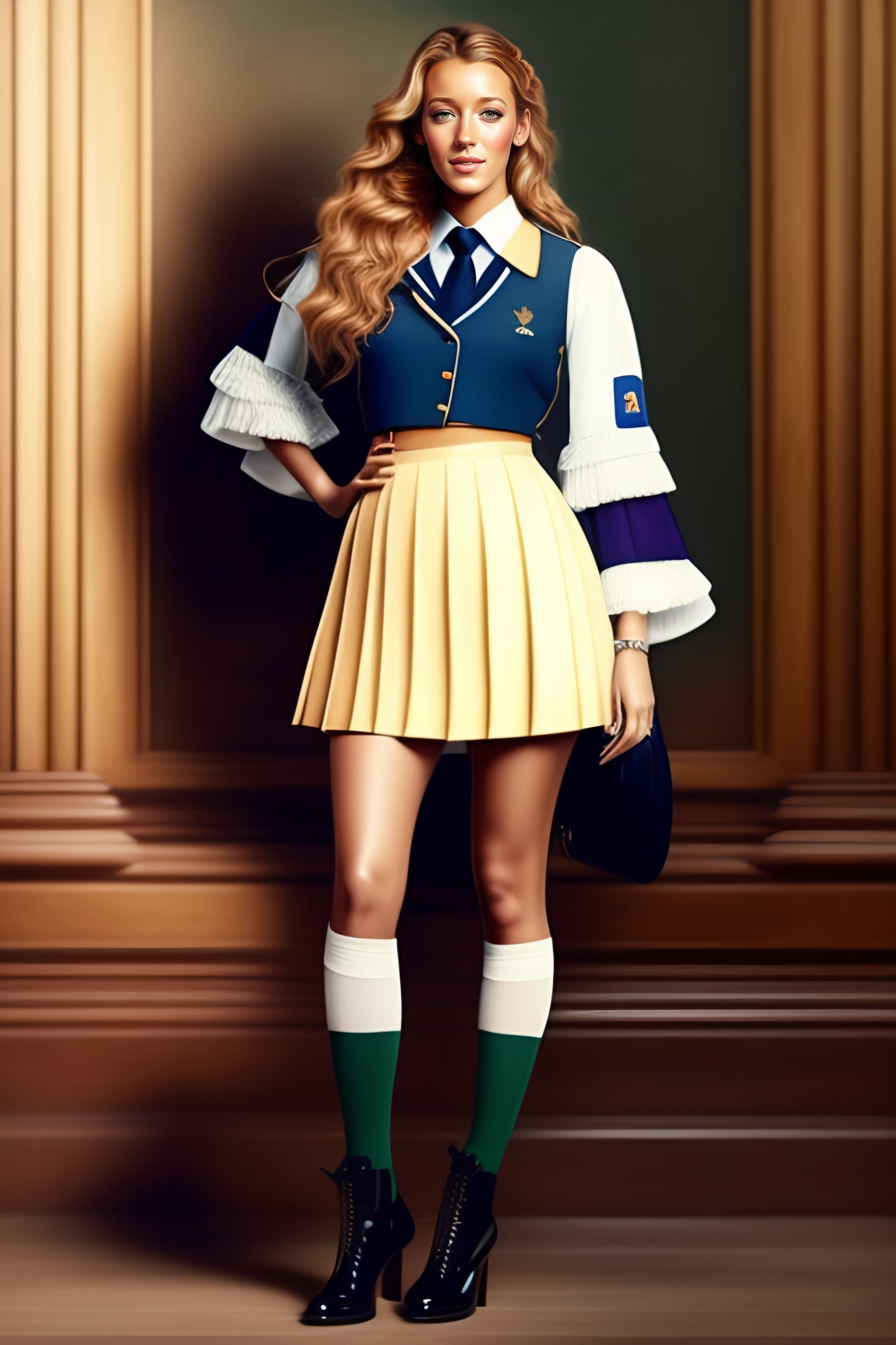 Lexica - Blake Lively - un, school uniform, seifuku, pleated miniskirt ...