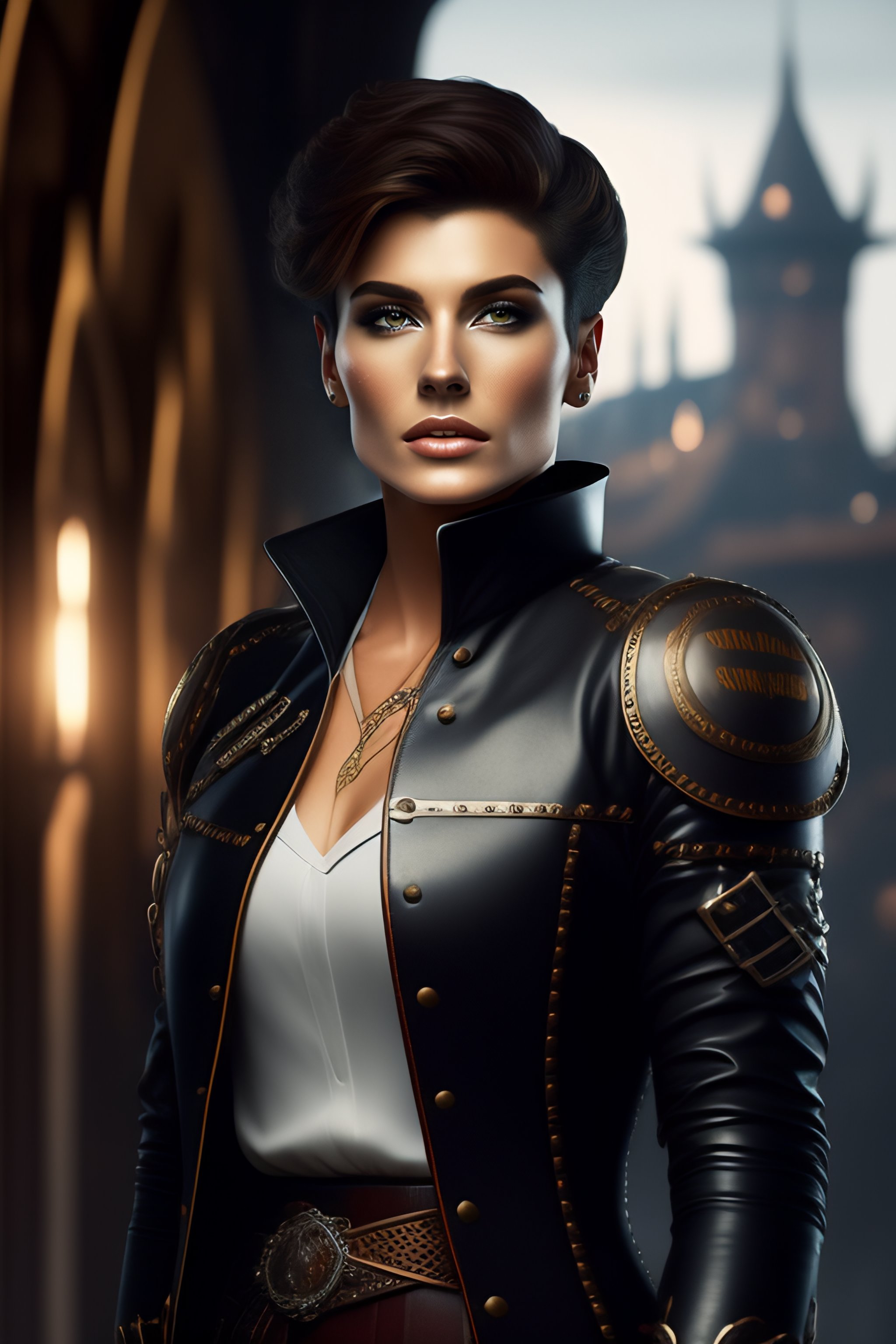 Lexica - Young short-haired medieval outlaw in leather jacket with a dagger