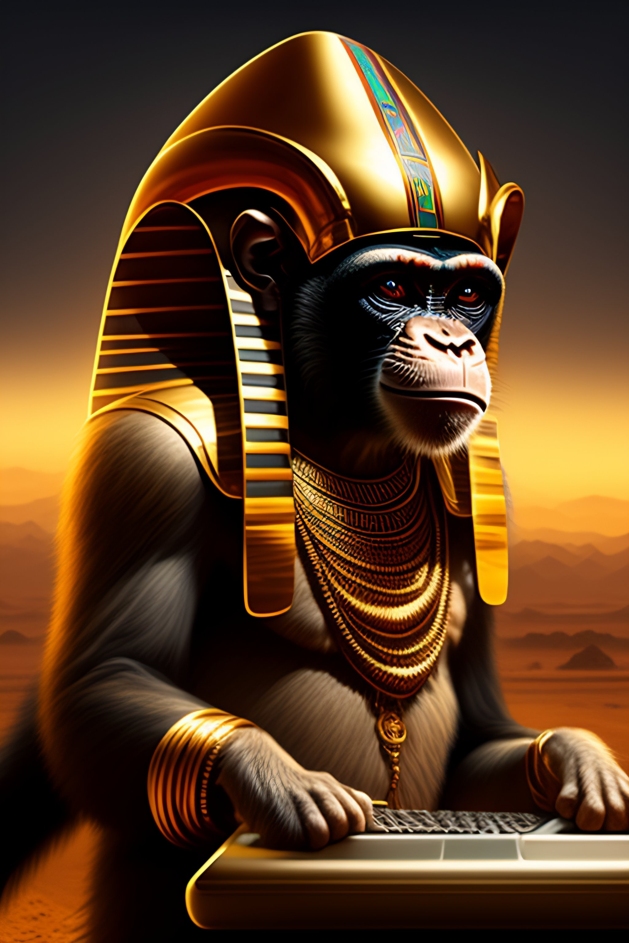 Lexica - Logo of a monkey-headed egyptian god playing on a computer