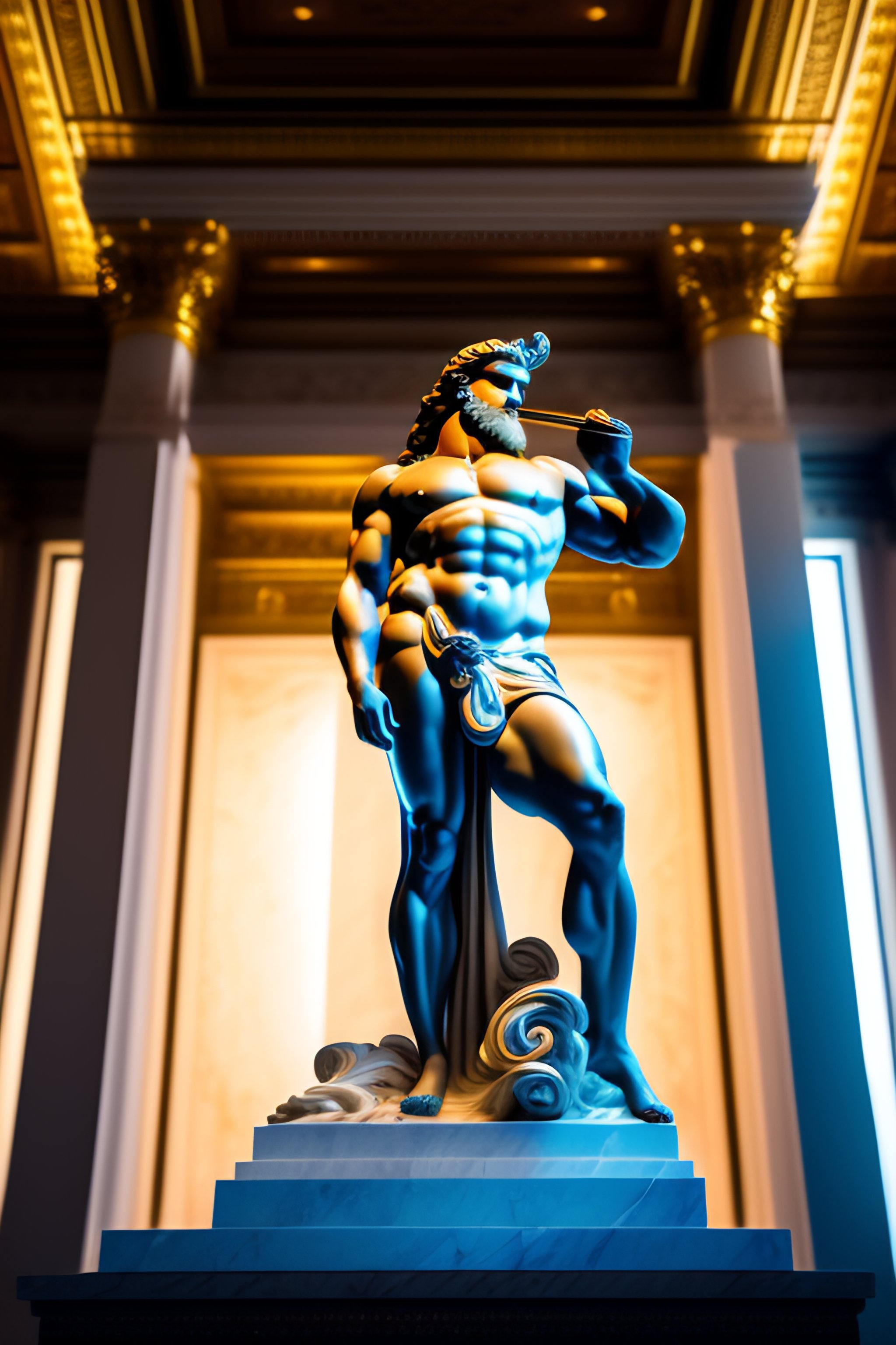 Lexica - Photo of a bronze statue of zeus, gleaming, reflections ...