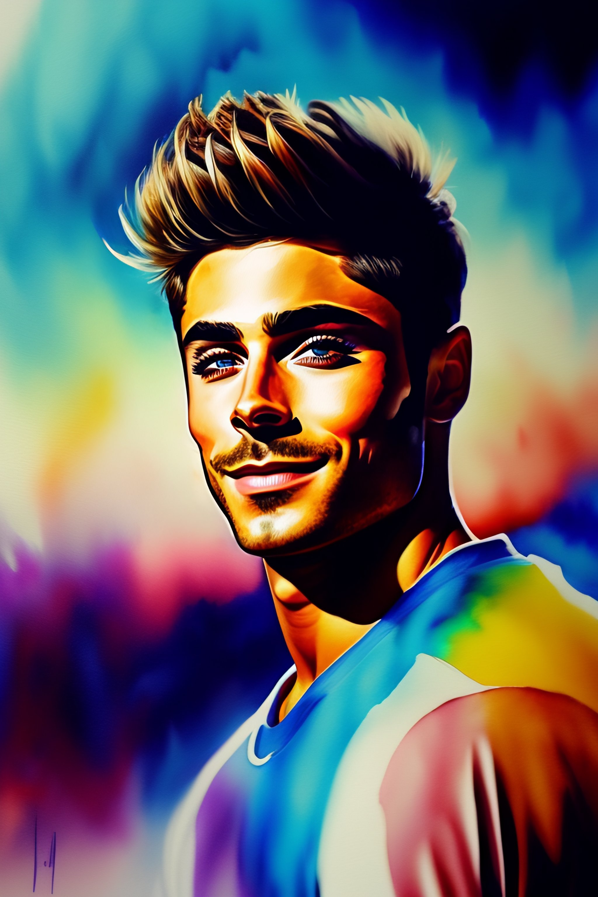 Lexica - Zac Efron, water colour painting