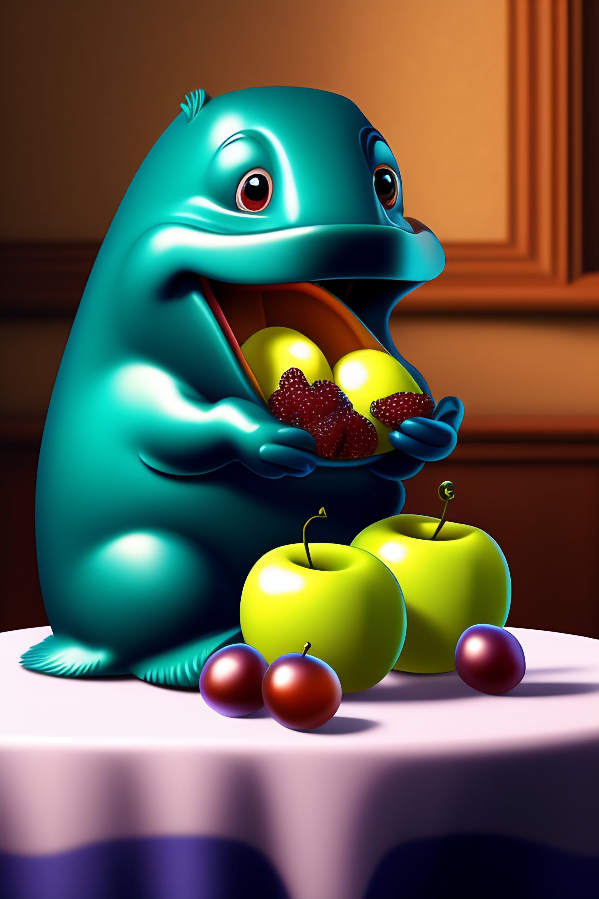 Lexica - Pixar art of a funny smiling platypus eating some grapes ...