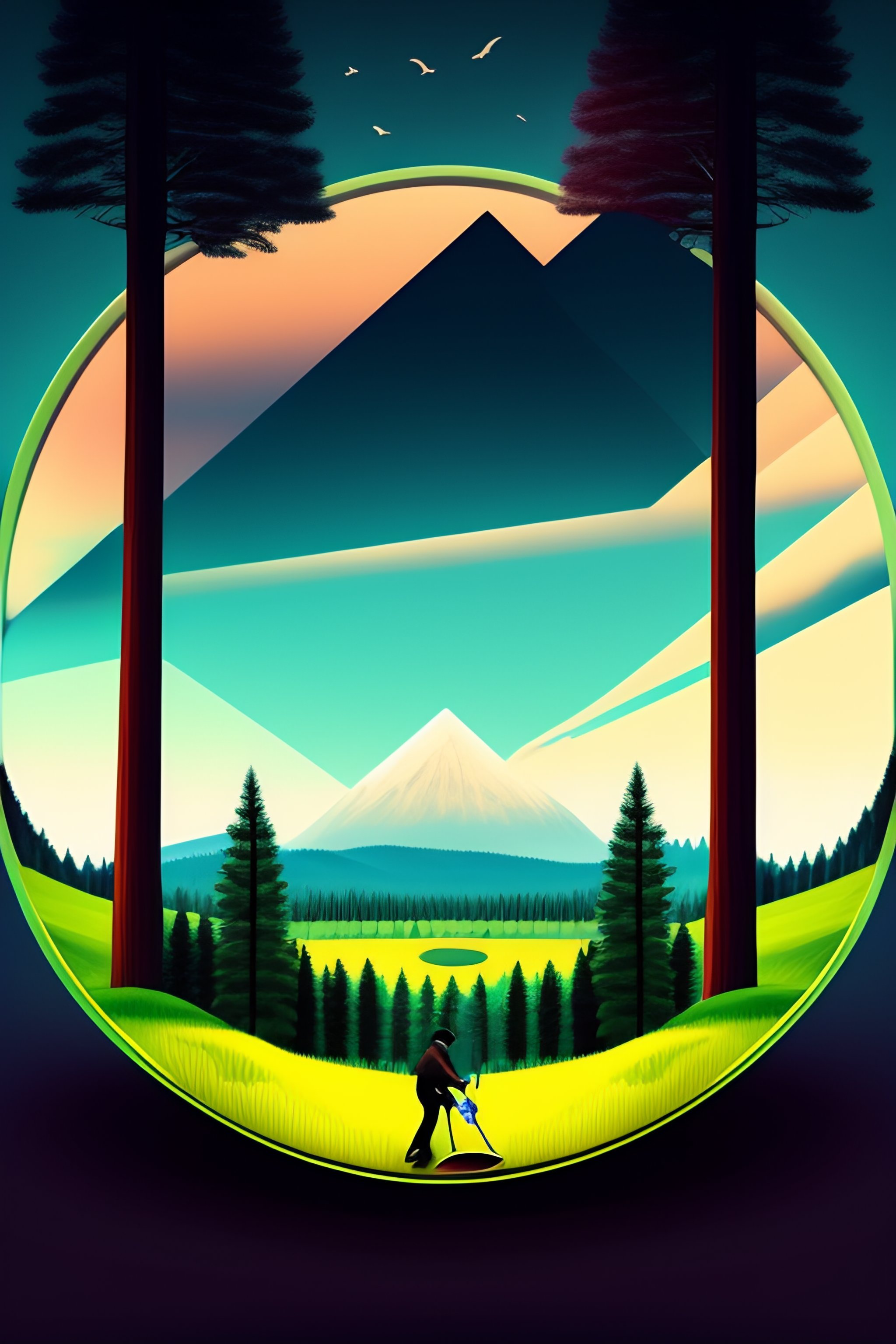 Lexica - Logo game, sharp axe cutting trees, in circle, cartoon, text ...