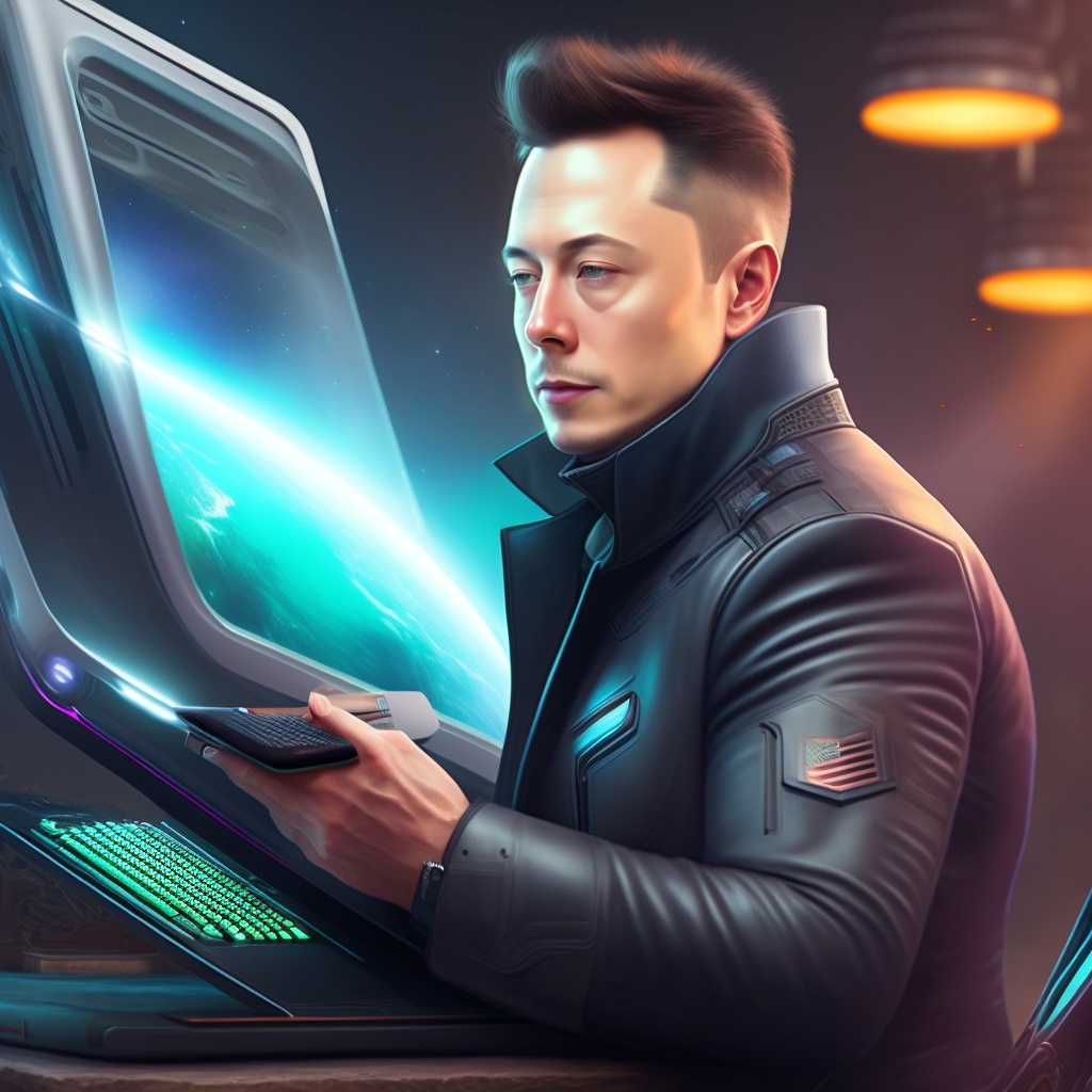 Lexica - Elon Musk with notebook, futuristic, cyberpunk