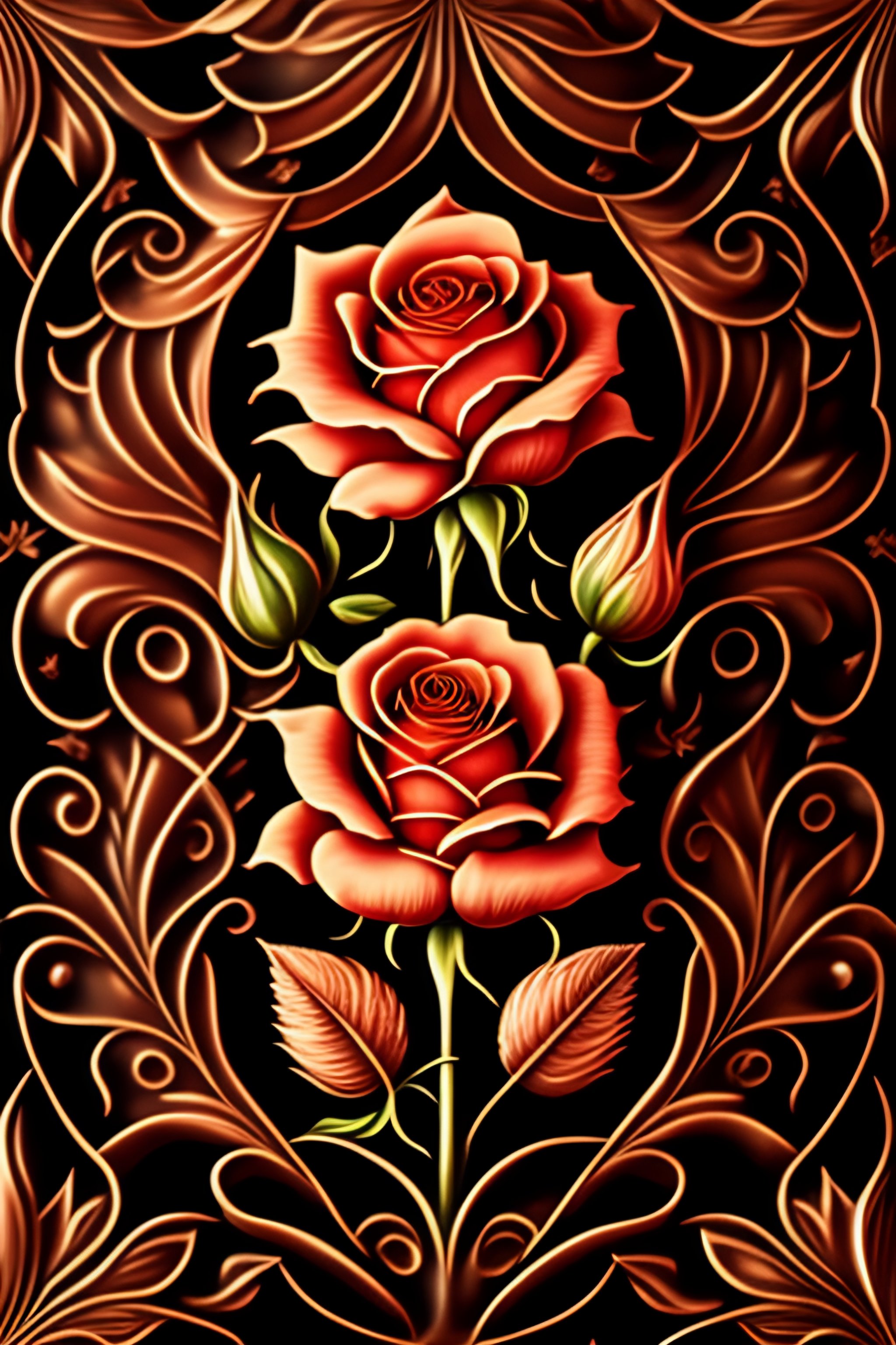 Lexica - Beautiful rose with fire, woodcutting template, decorative ...