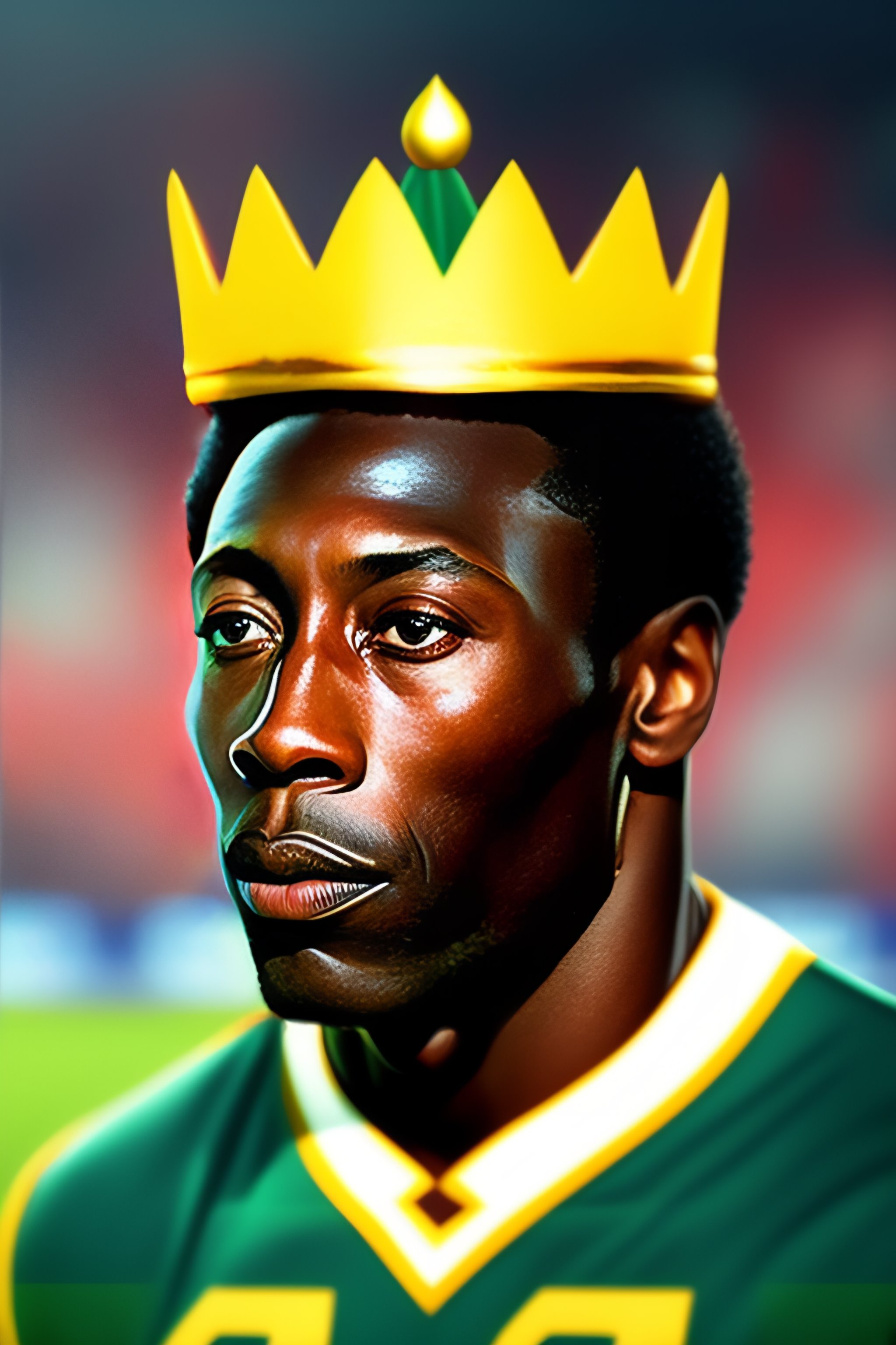 Lexica - Image of footballer Pele with crown on his head realistic cartoon