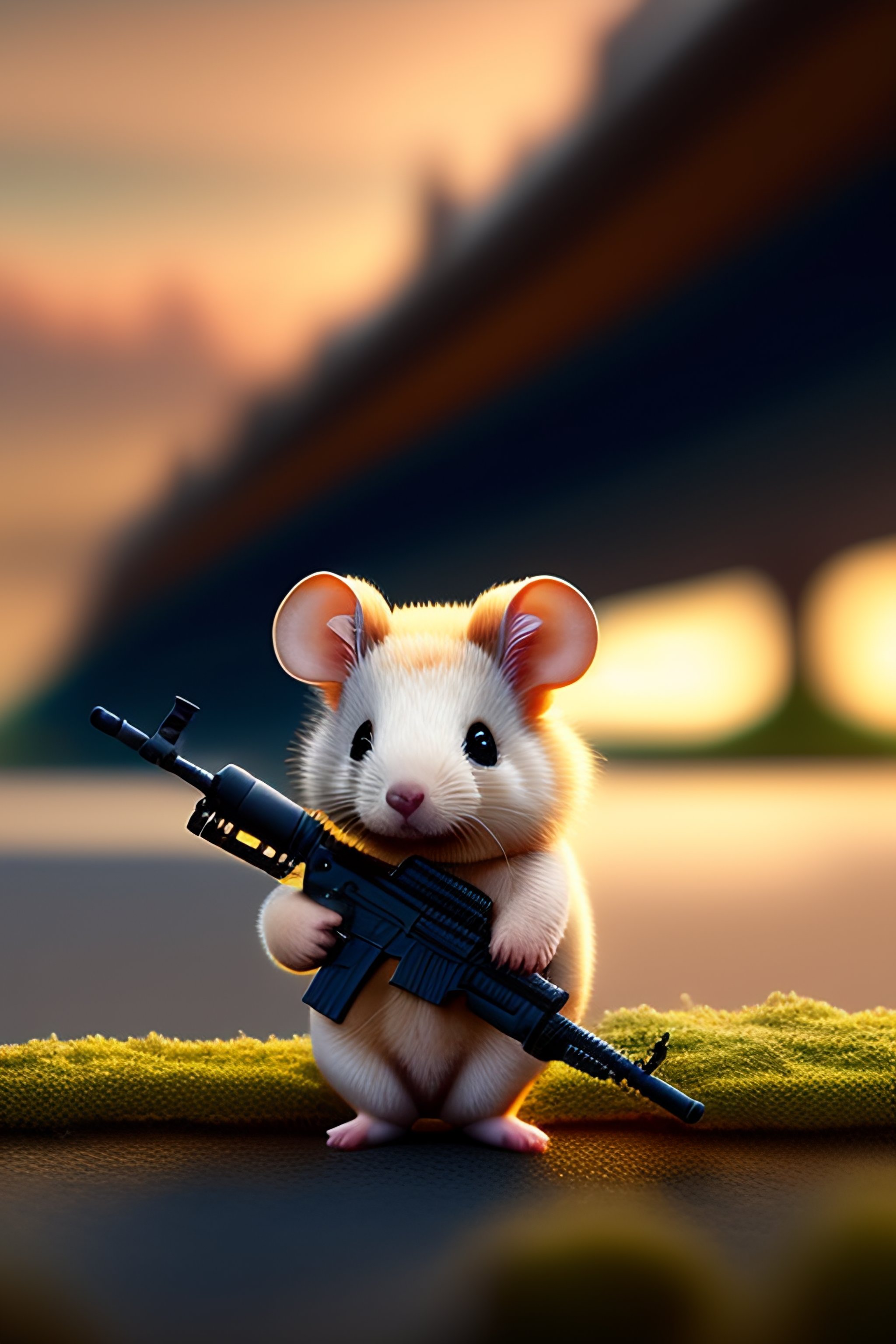 Lexica - A cute fluffy tiny mouse holding an AR-15 assault rifle.