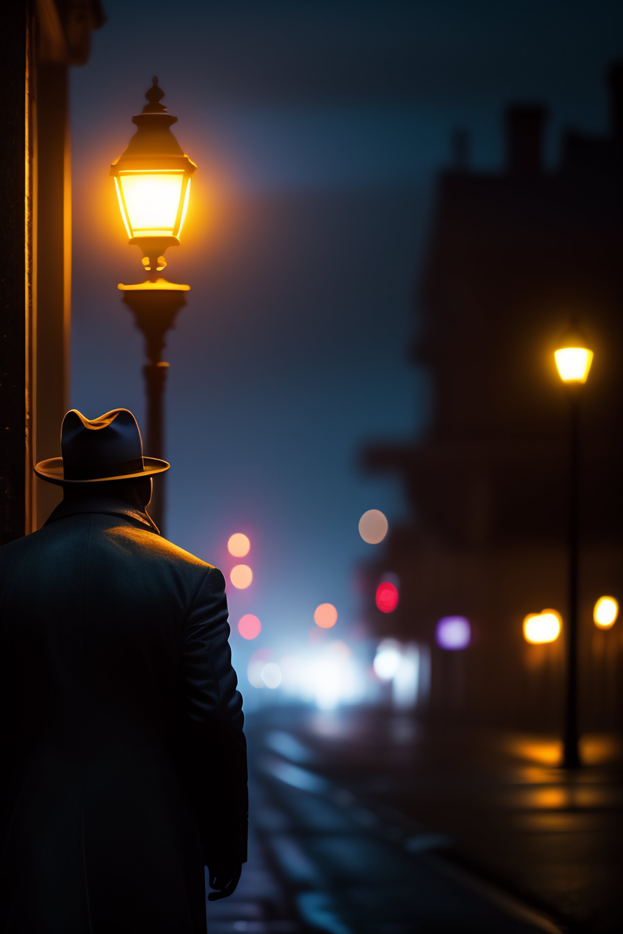 Lexica - A solitary detective walking down a dark, deserted street ...