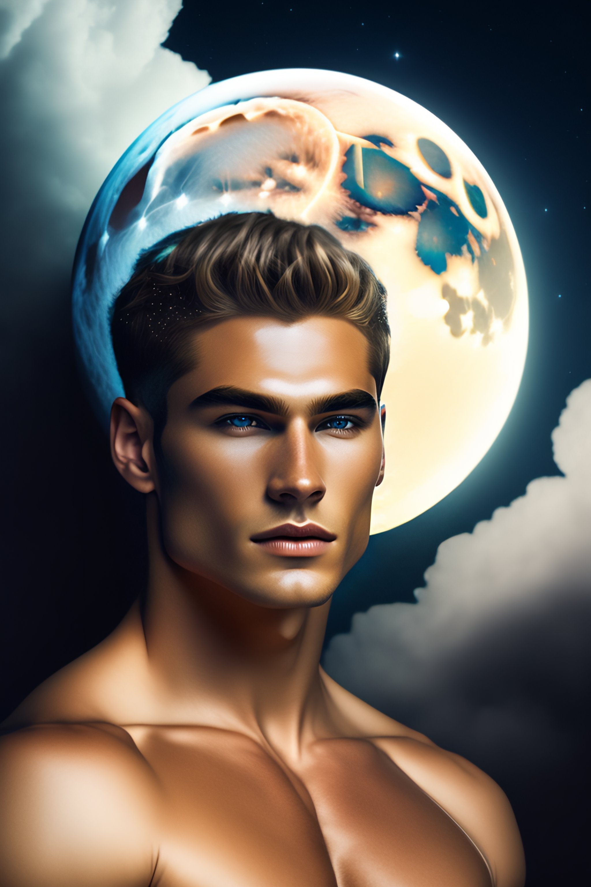 Lexica - God of the moon, white attractive young male, moon male deity ...