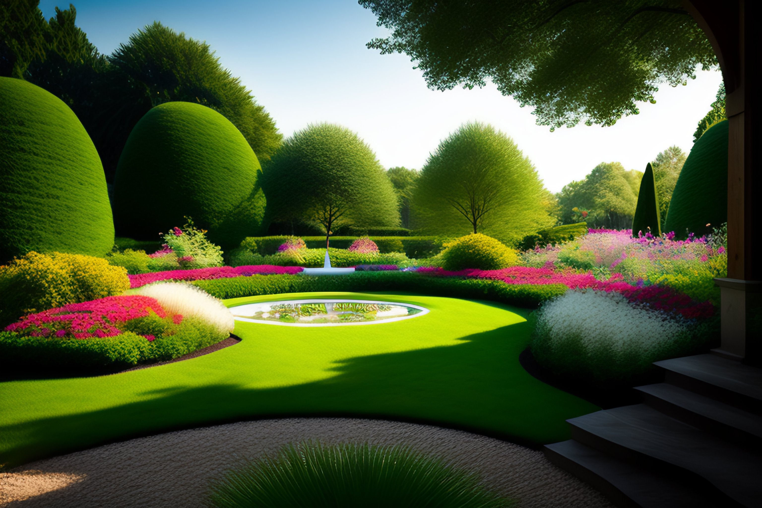 Lexica - Landscape garden with flowers, professional photograph ...
