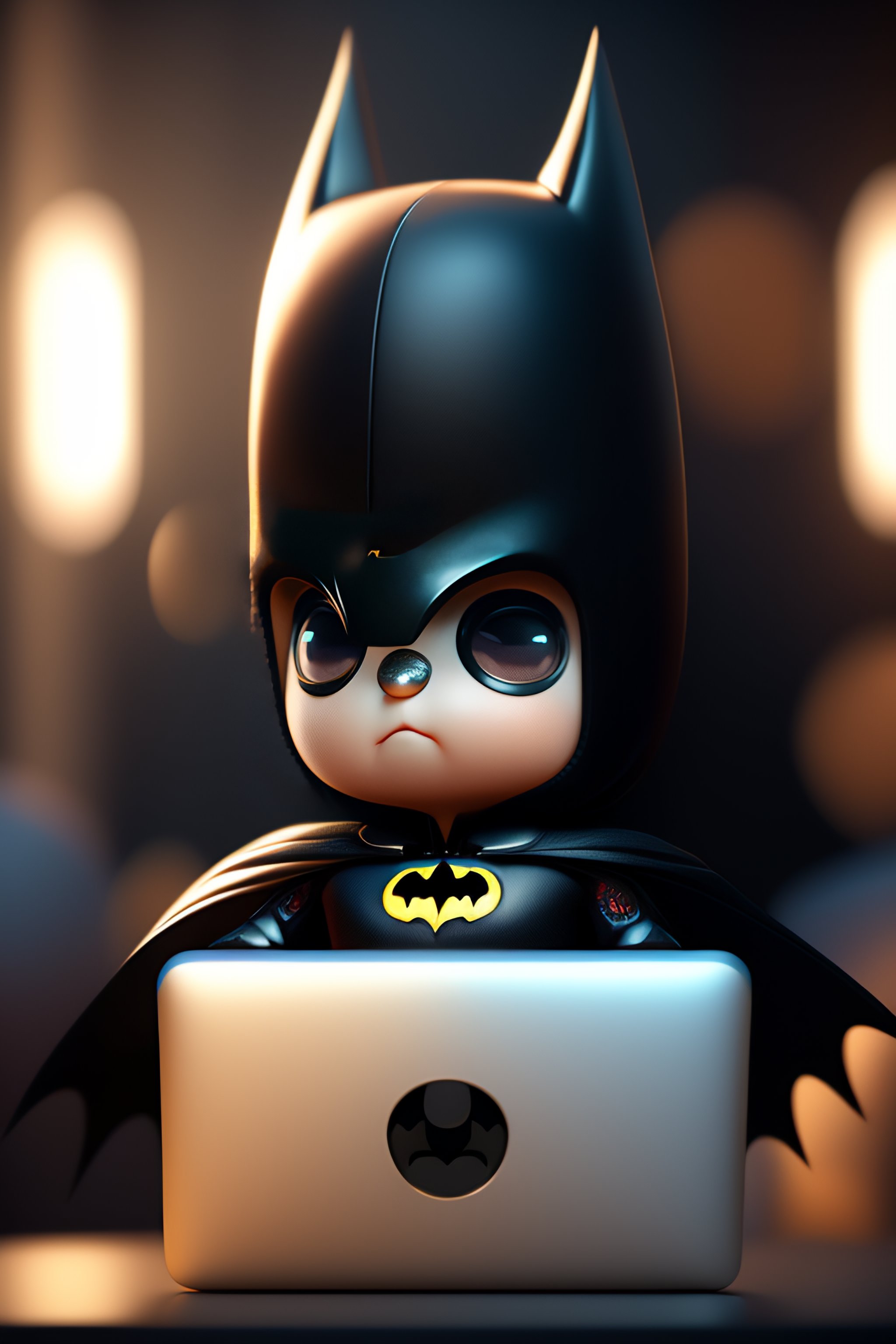 Lexica - Cute small humanoid batman sitting in front of laptop ,unreal ...