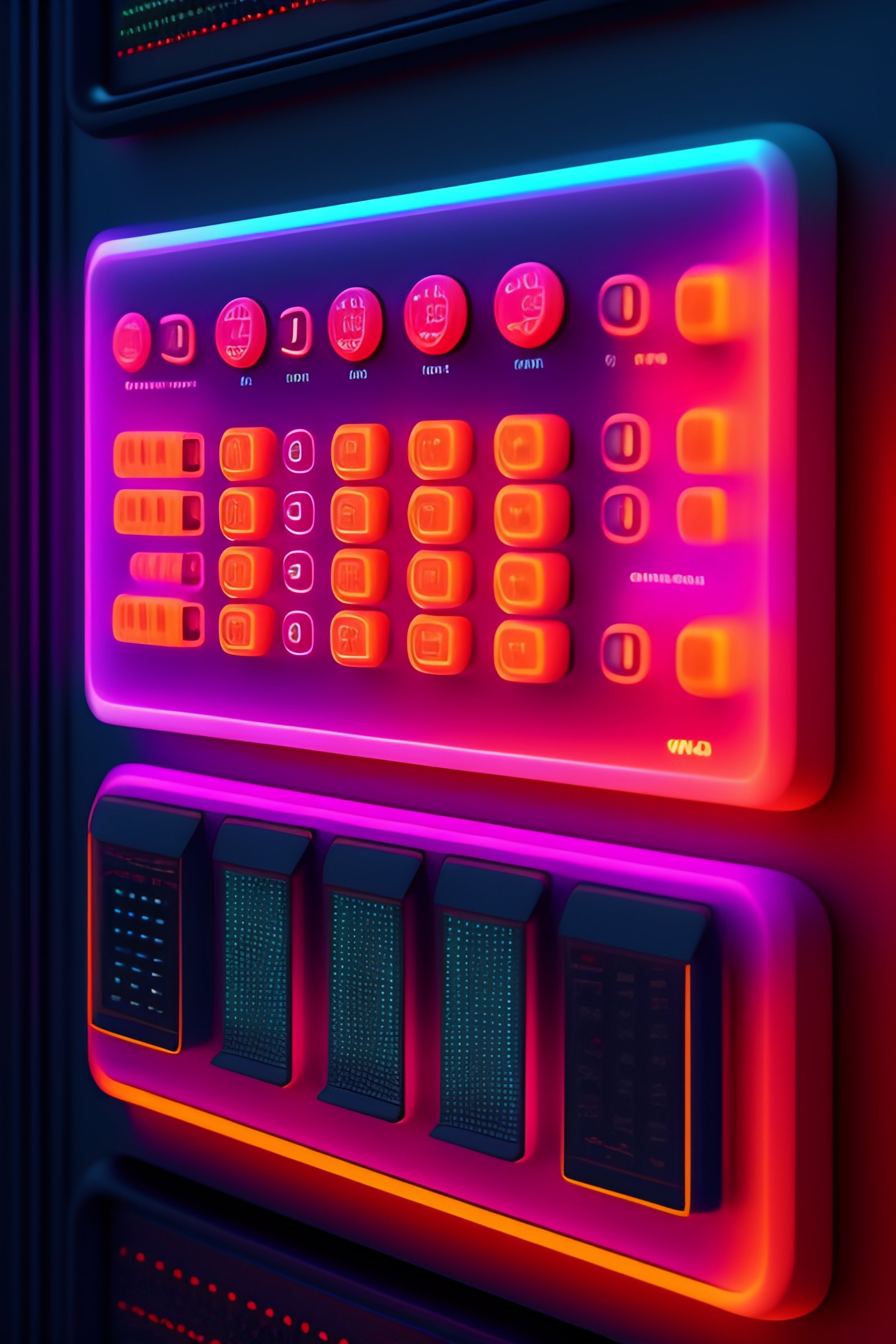 Lexica - Realistic 3D render of a futuristic digital control panel, glowing buttons and switches ...