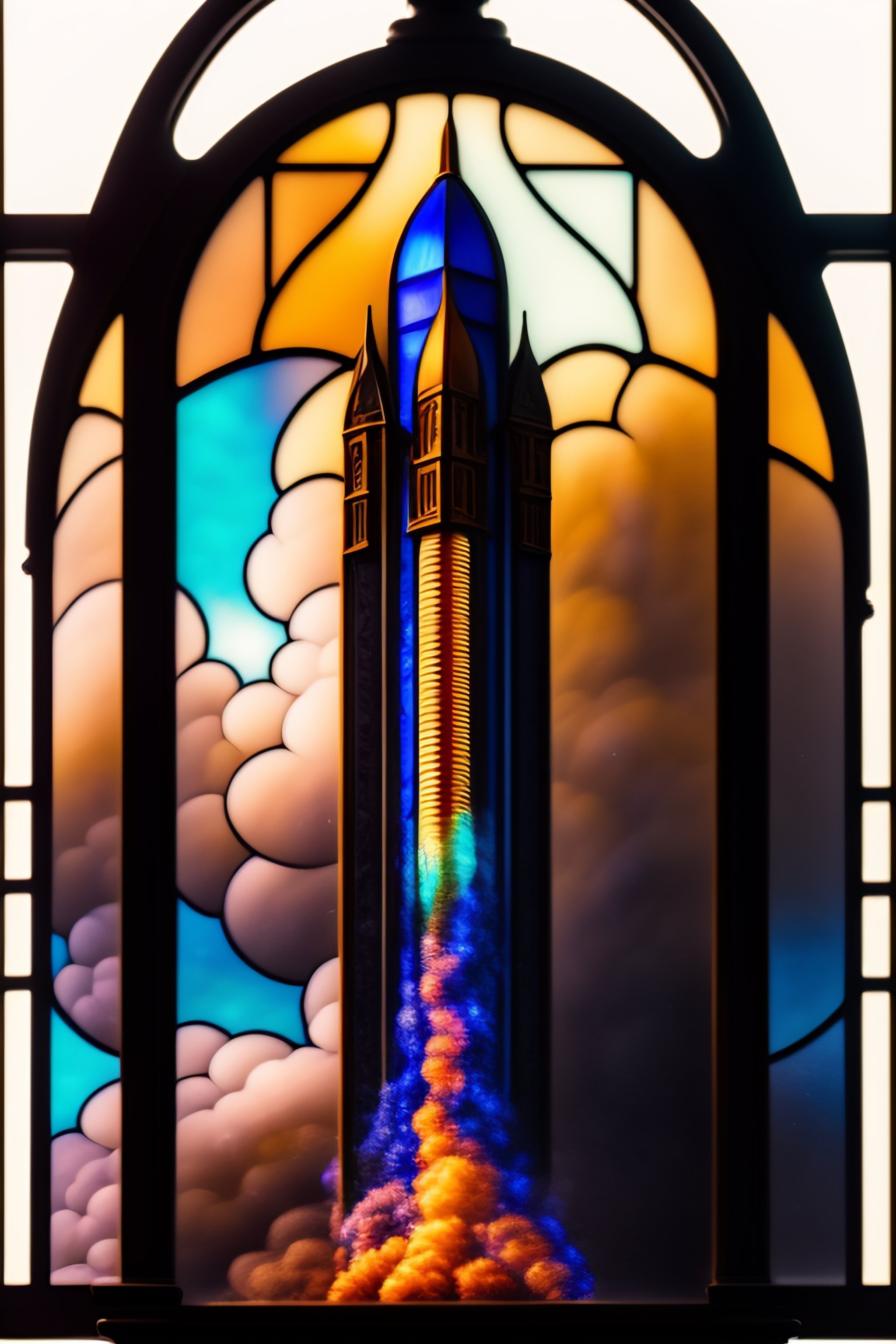 Lexica - Rocket launch, center composition, detailed stained glass ...