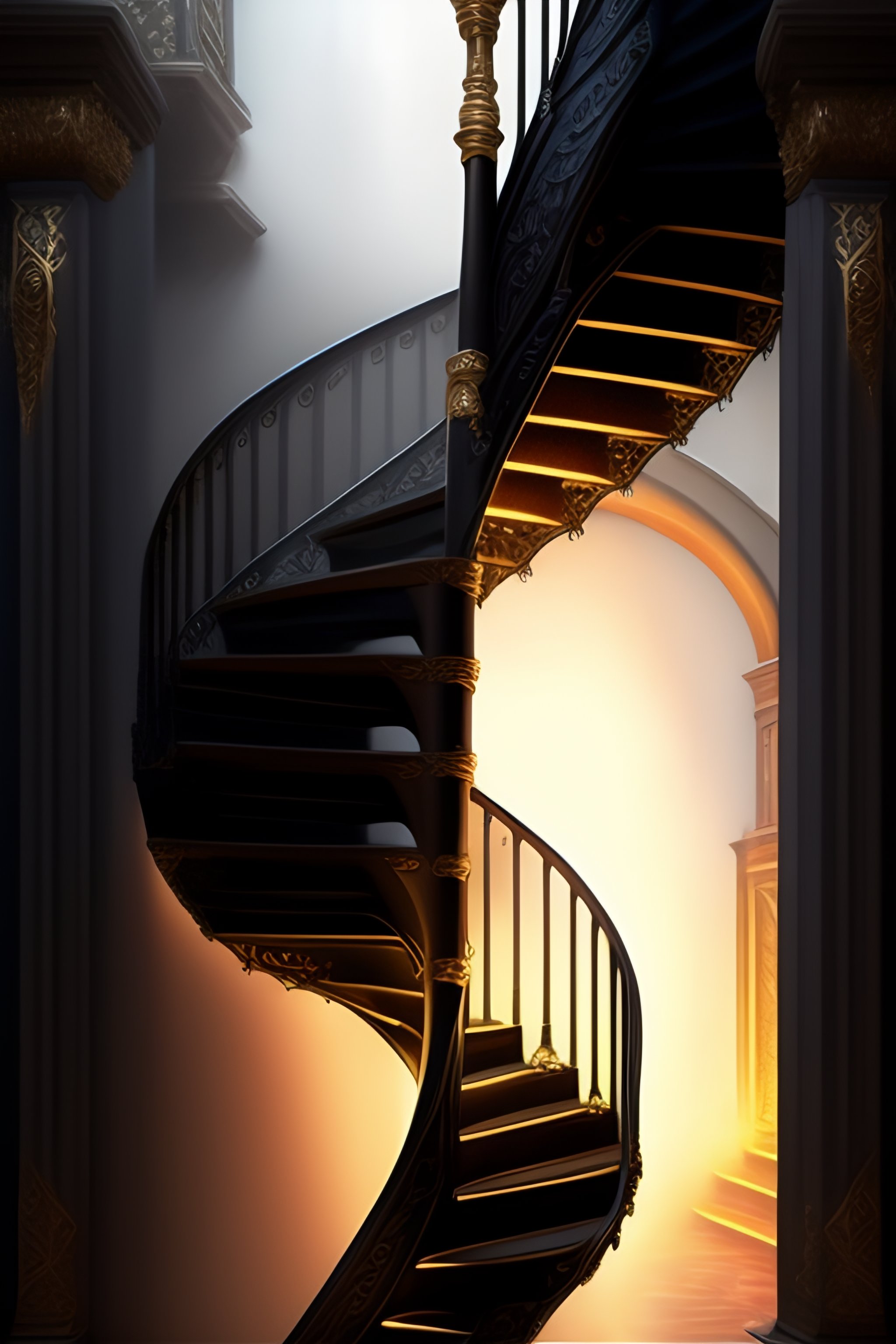 Lexica - Floating spiral stair steps leading upwards to a magical realm ...