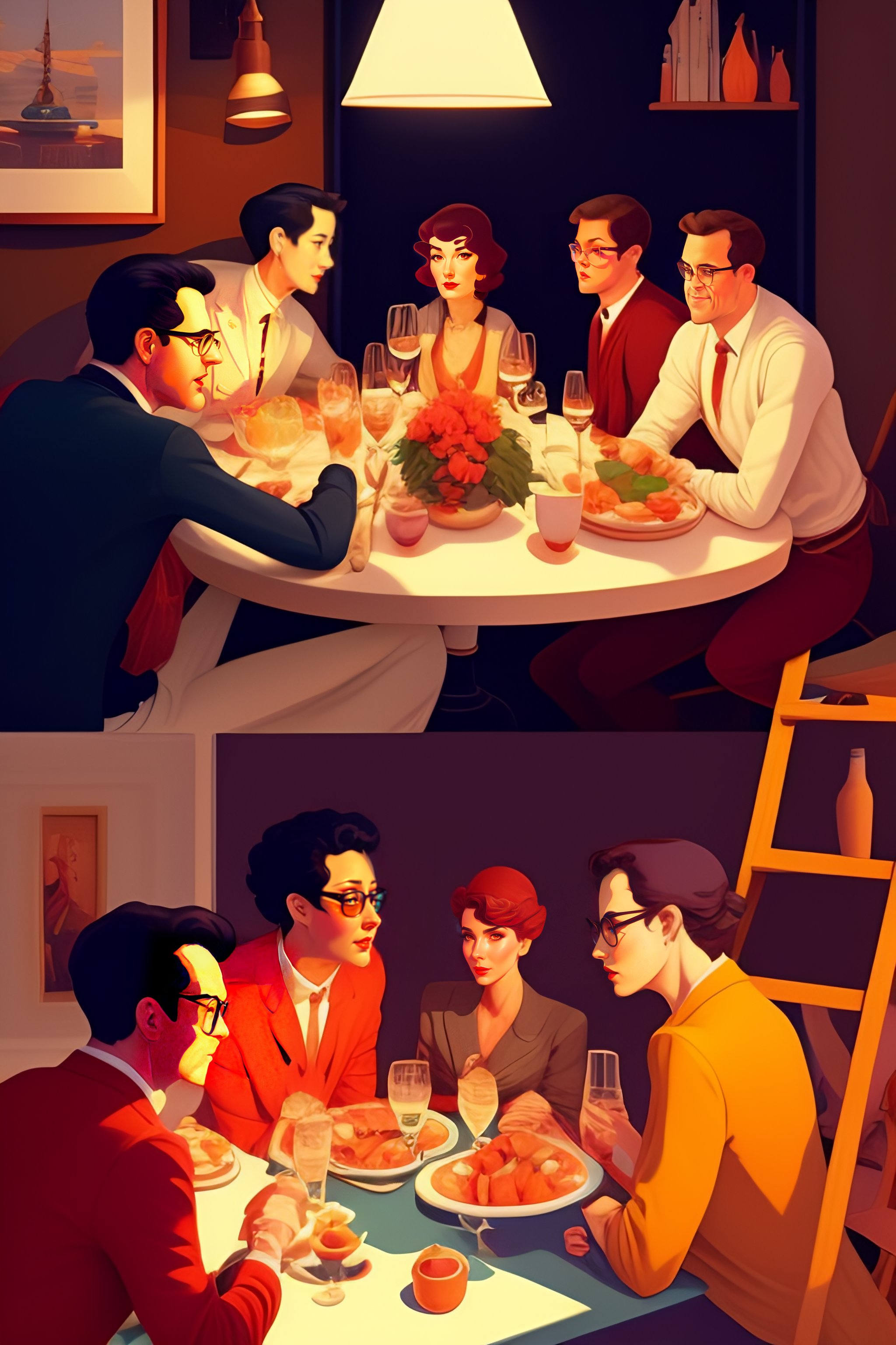Lexica - Seinfeld restaurant party, digital art, illustration, highly ...