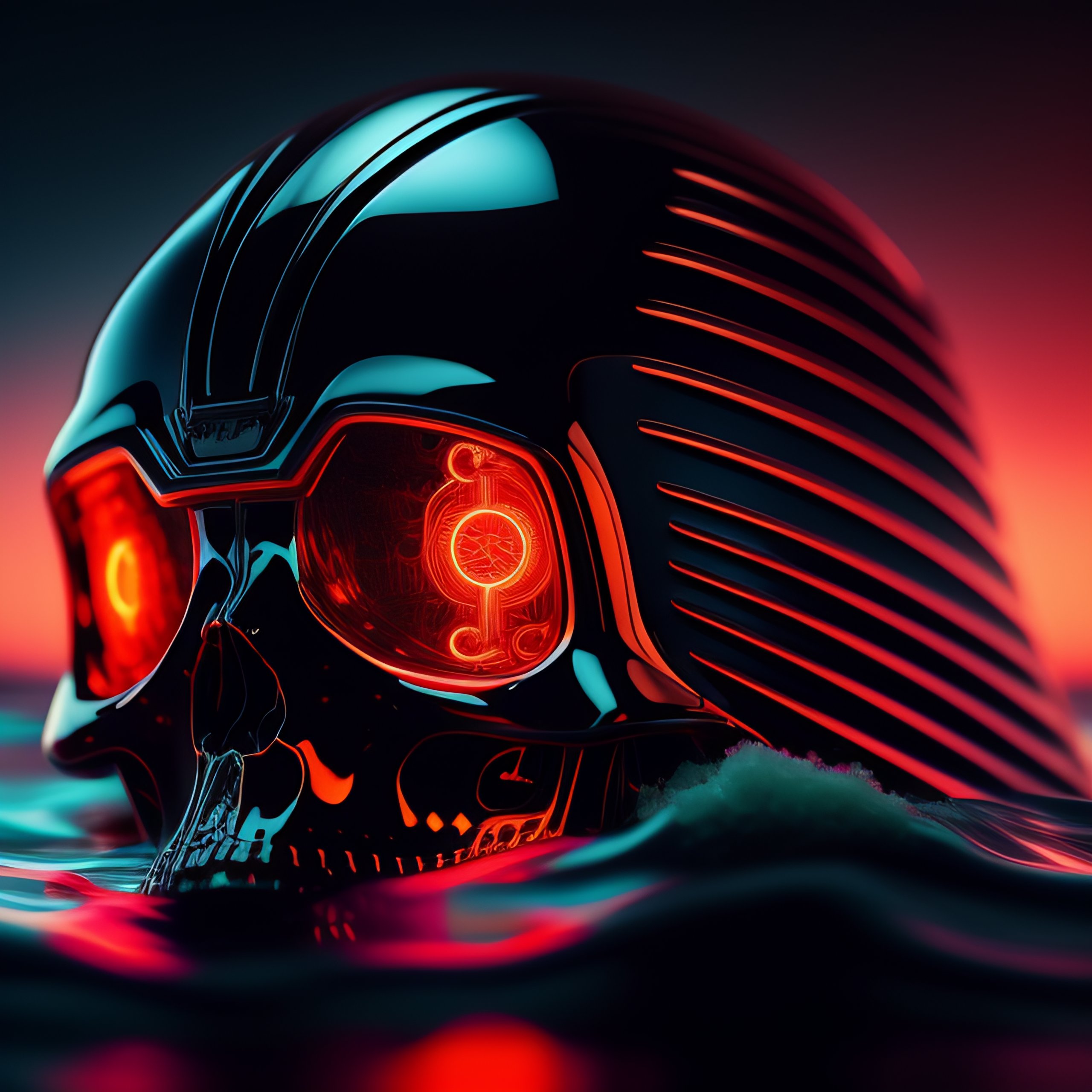 Lexica - Cyber chrome skeleton wearing hawaian shirt with glowing red ...