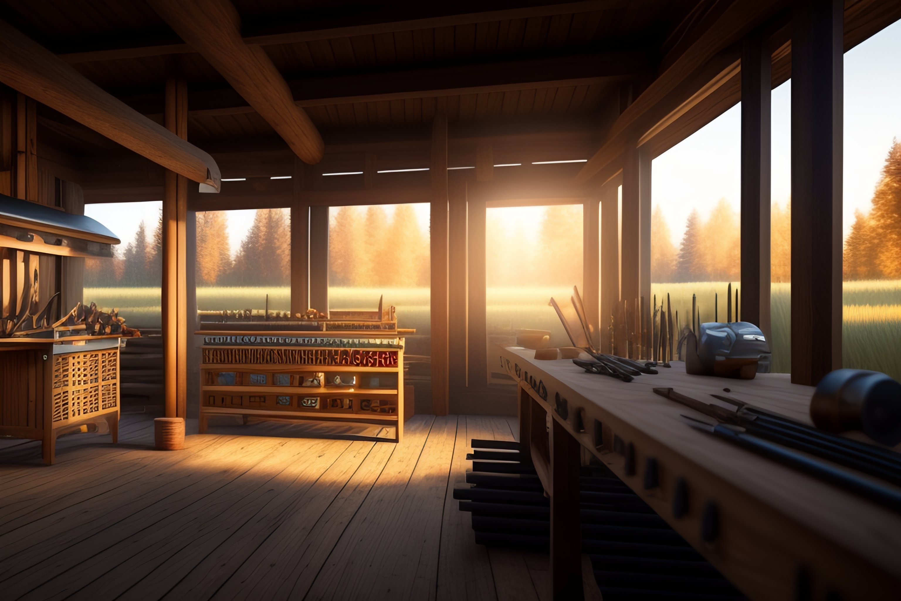 Lexica - A wood workers workshop with a lot of tools, hdri, 8k high quality