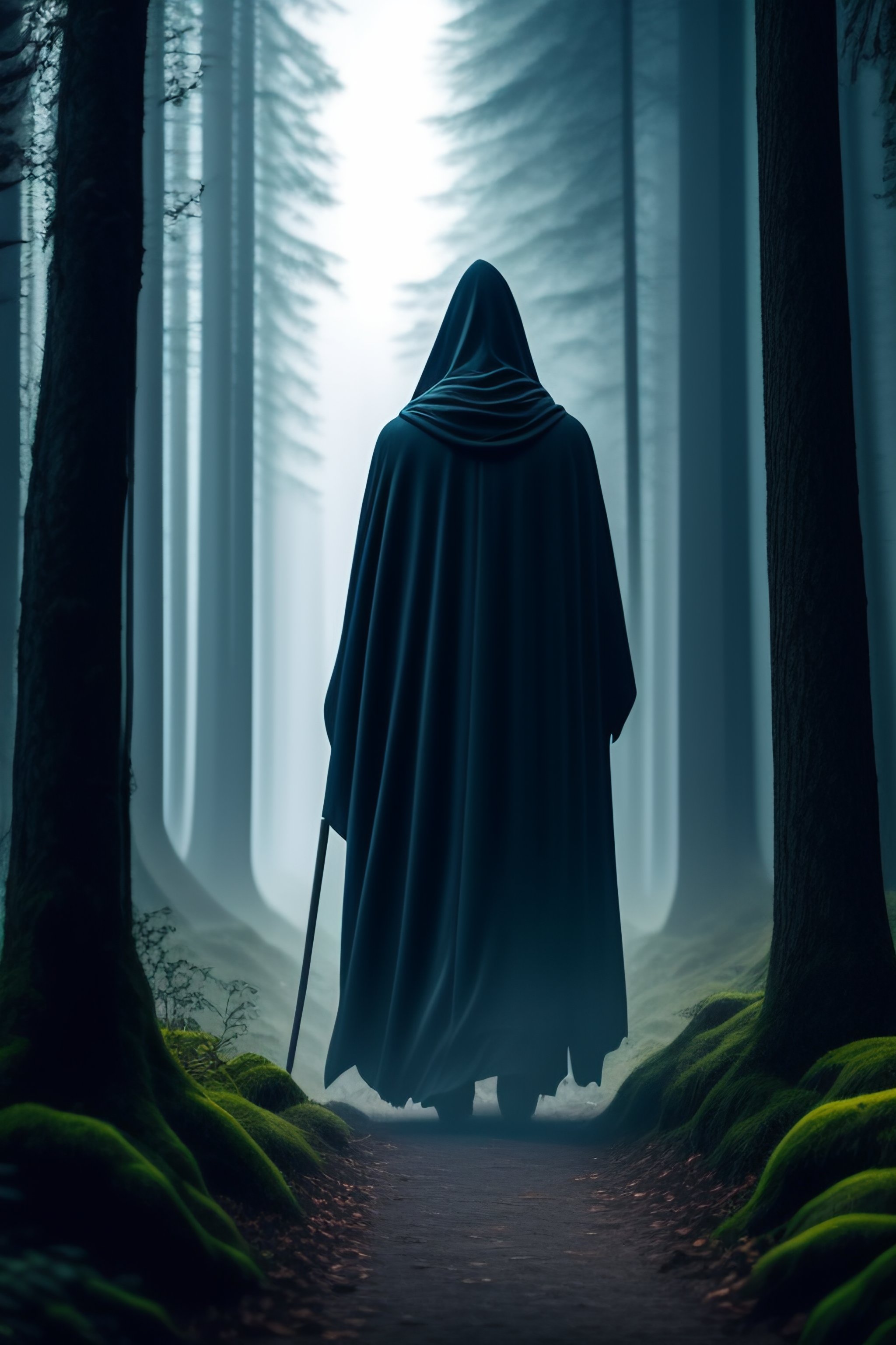 Lexica - Grim reaper, full body, skeleton face, foggy forrest, scary ...