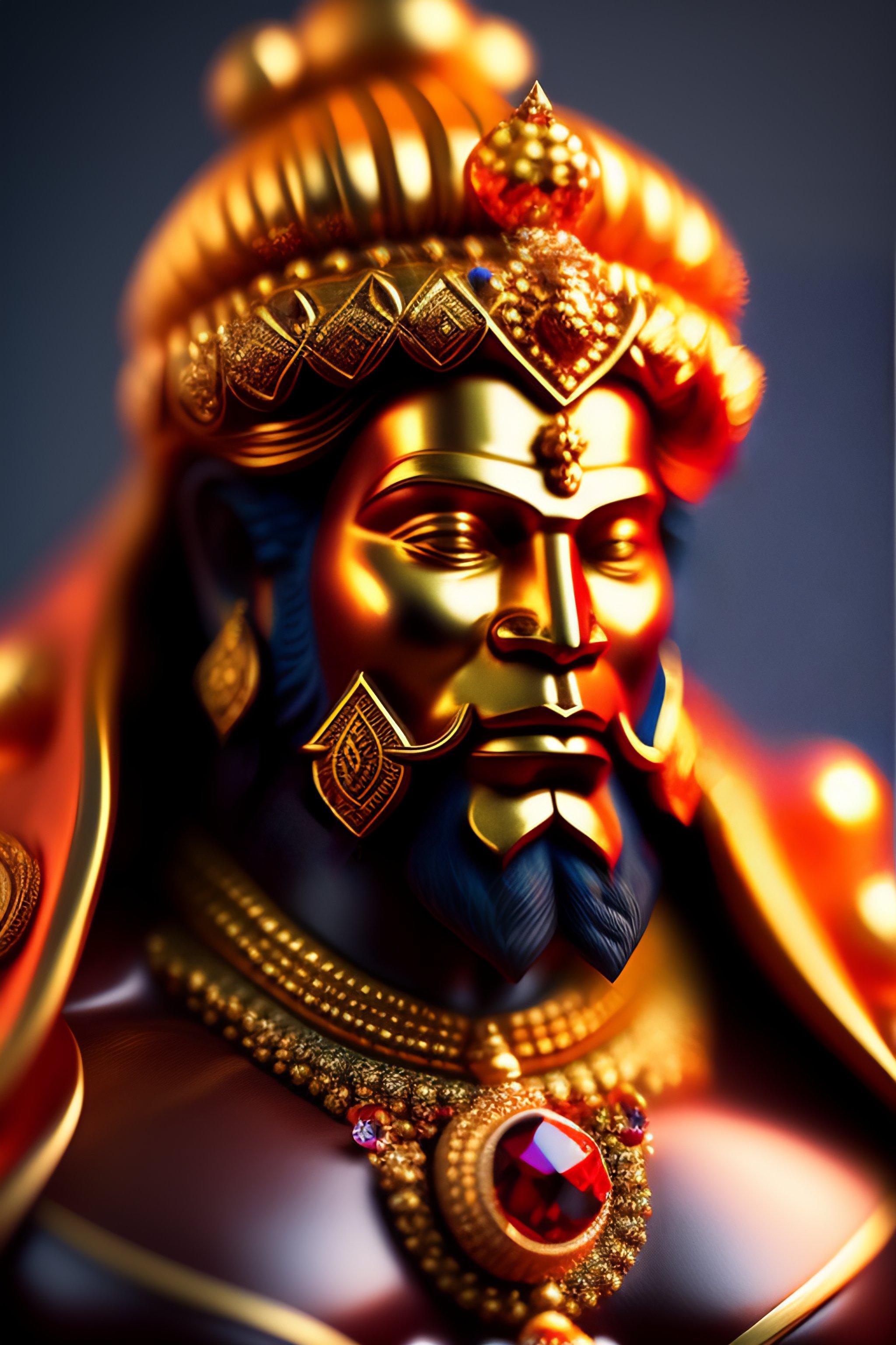 Lexica - HANUMAN , god with orange skin with gold adornments, XF IQ4, f ...