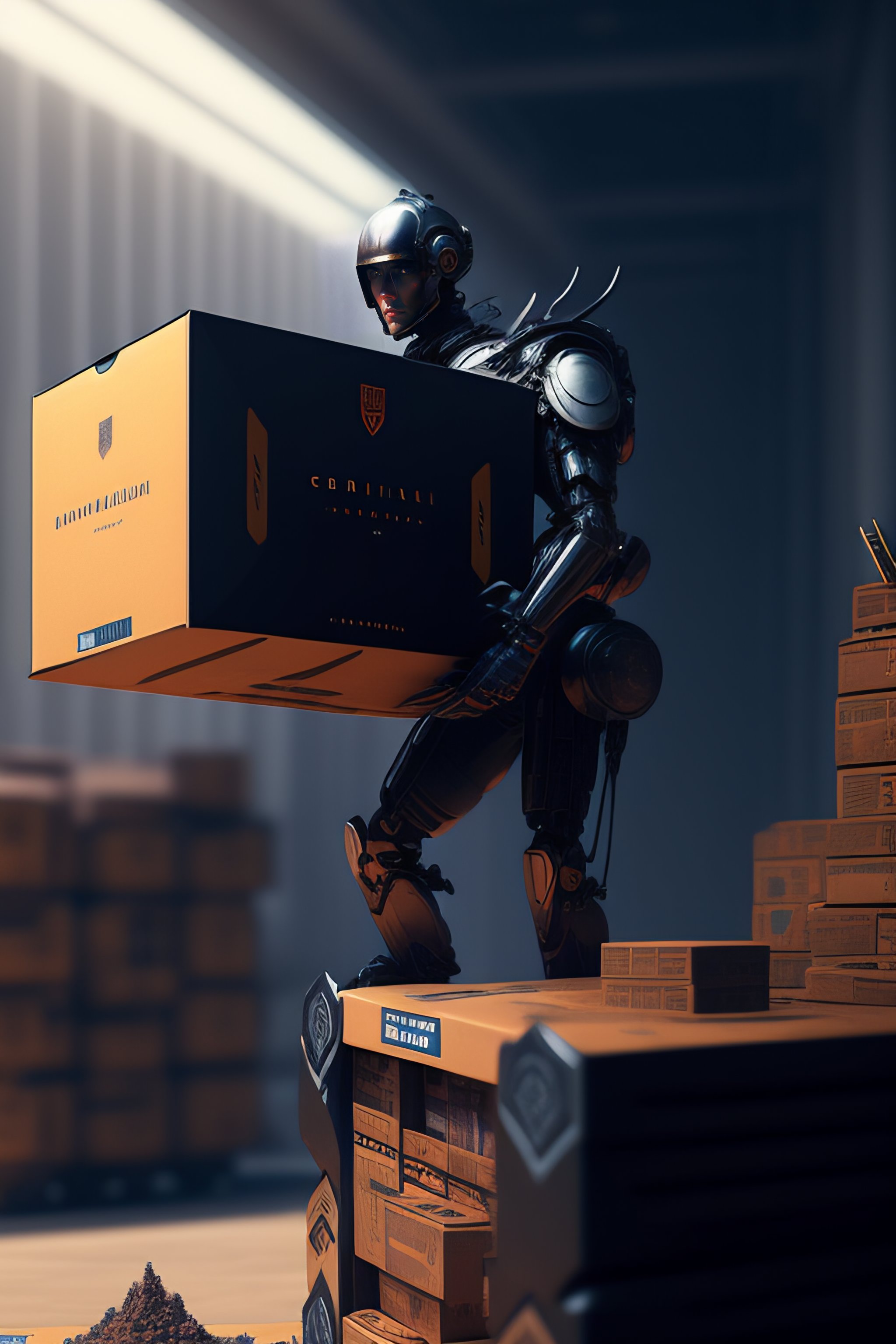 Lexica - A cyborg holding a cardboard box full of desk items at a desk ...