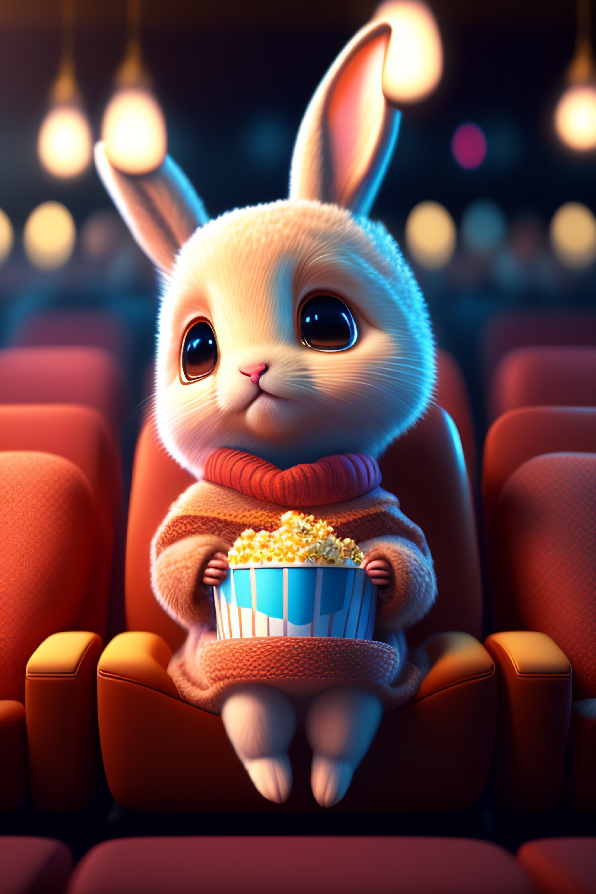 Lexica - Cute small humanoid Rabbit woman sitting in a movie theater ...