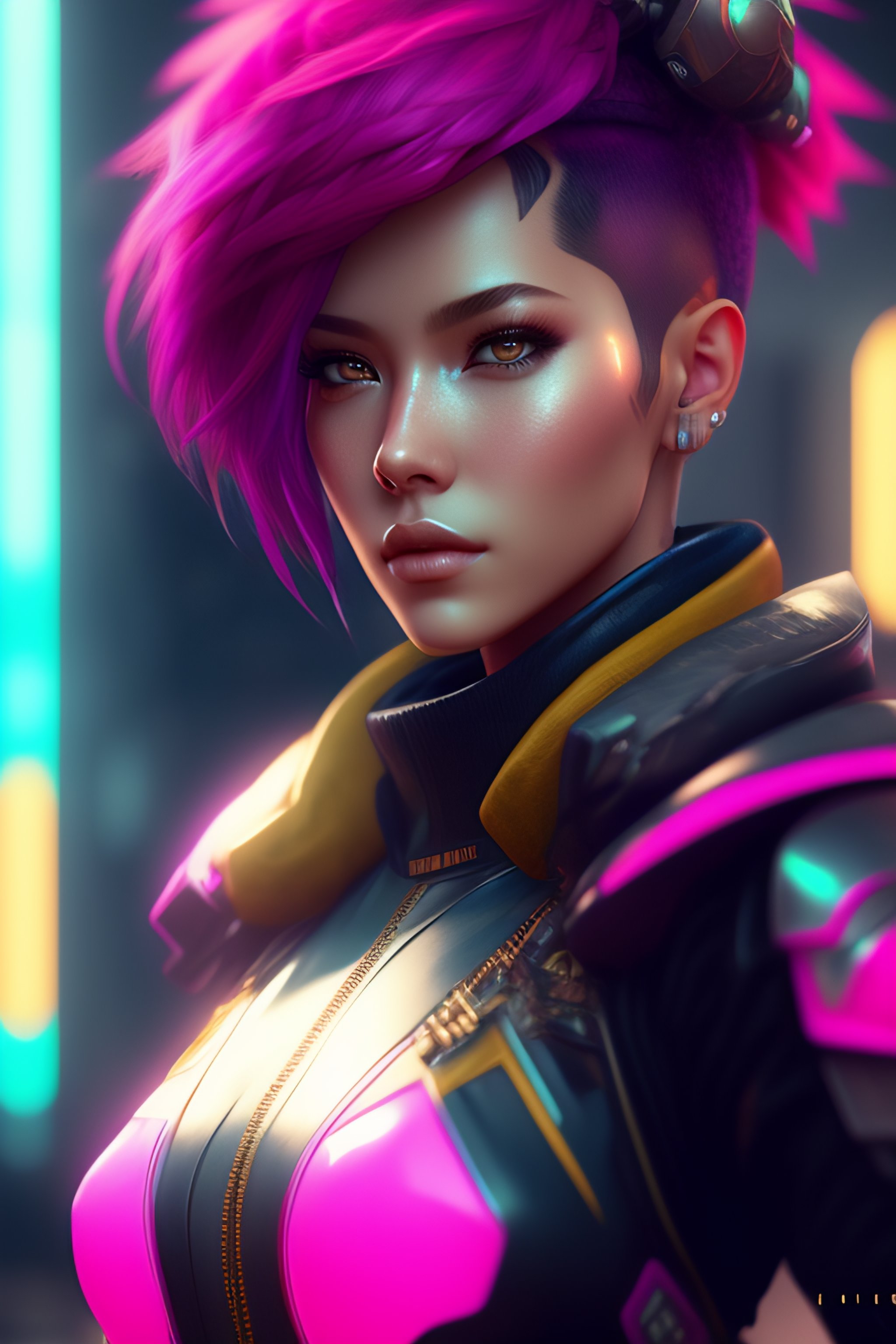 Lexica - Mech Punk clothes with short pink hair girl, battle status ...