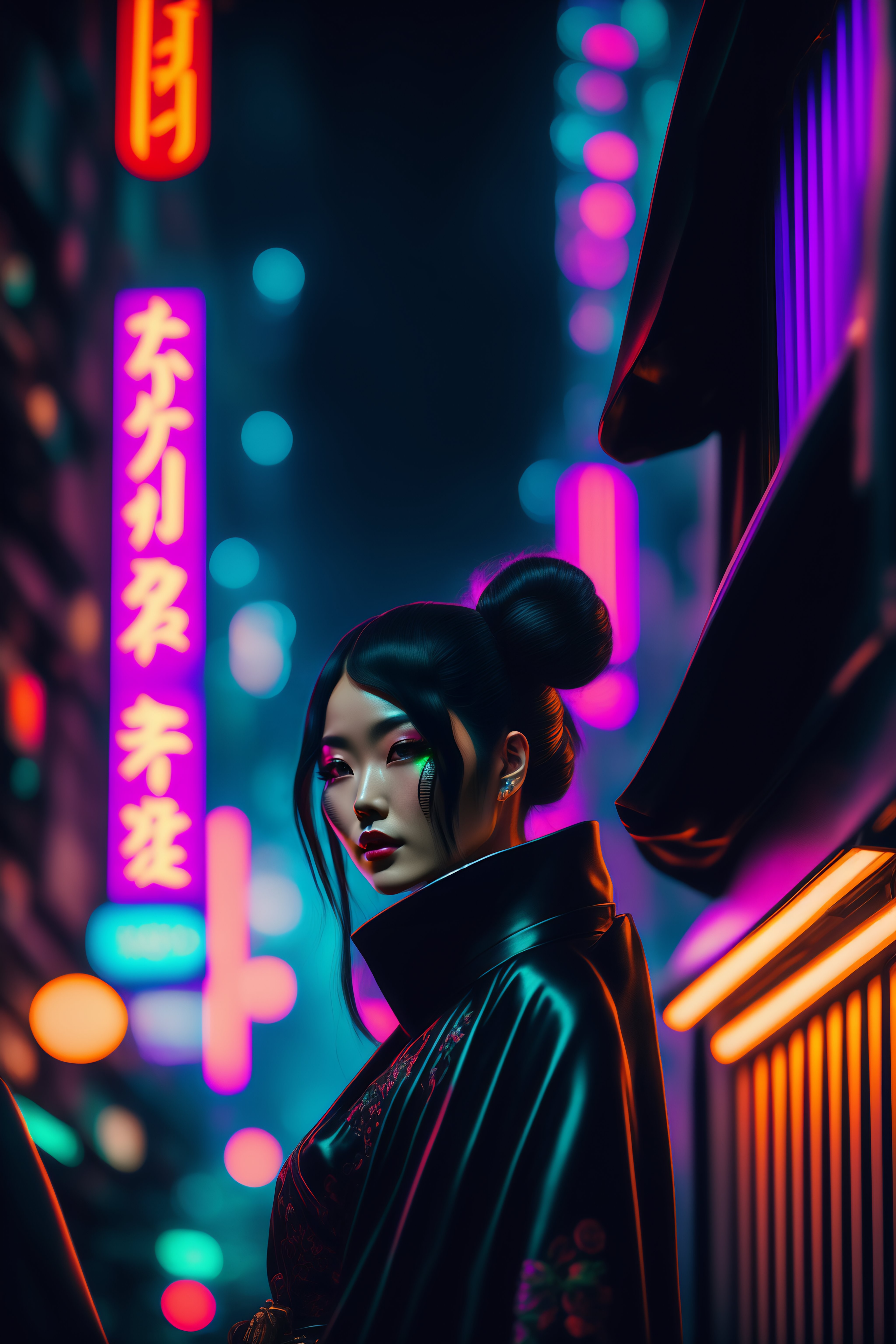 Lexica - Cyber goth geisha in kimono a tokyo street, pretty face ...