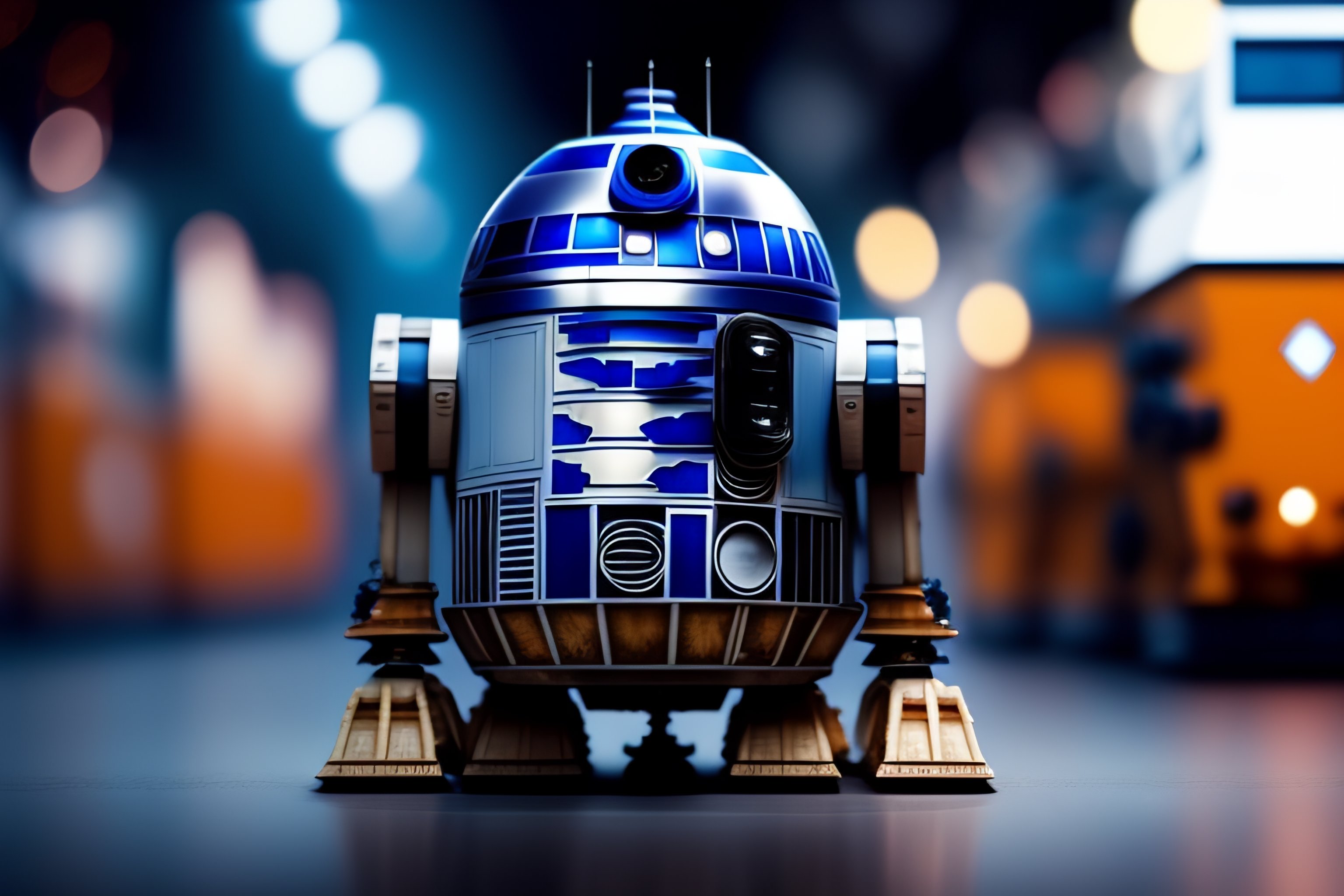 Lexica - Człowiek mówi coś do robota, robot wygląda jak R2D2 z ...