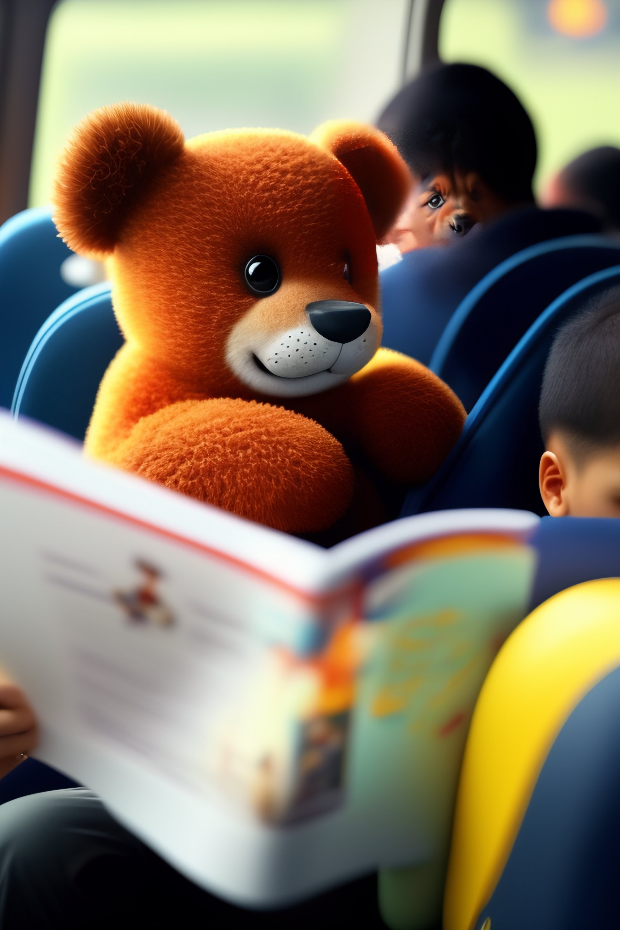 Lexica - Cute teddy bear reading newspaper in the bus
