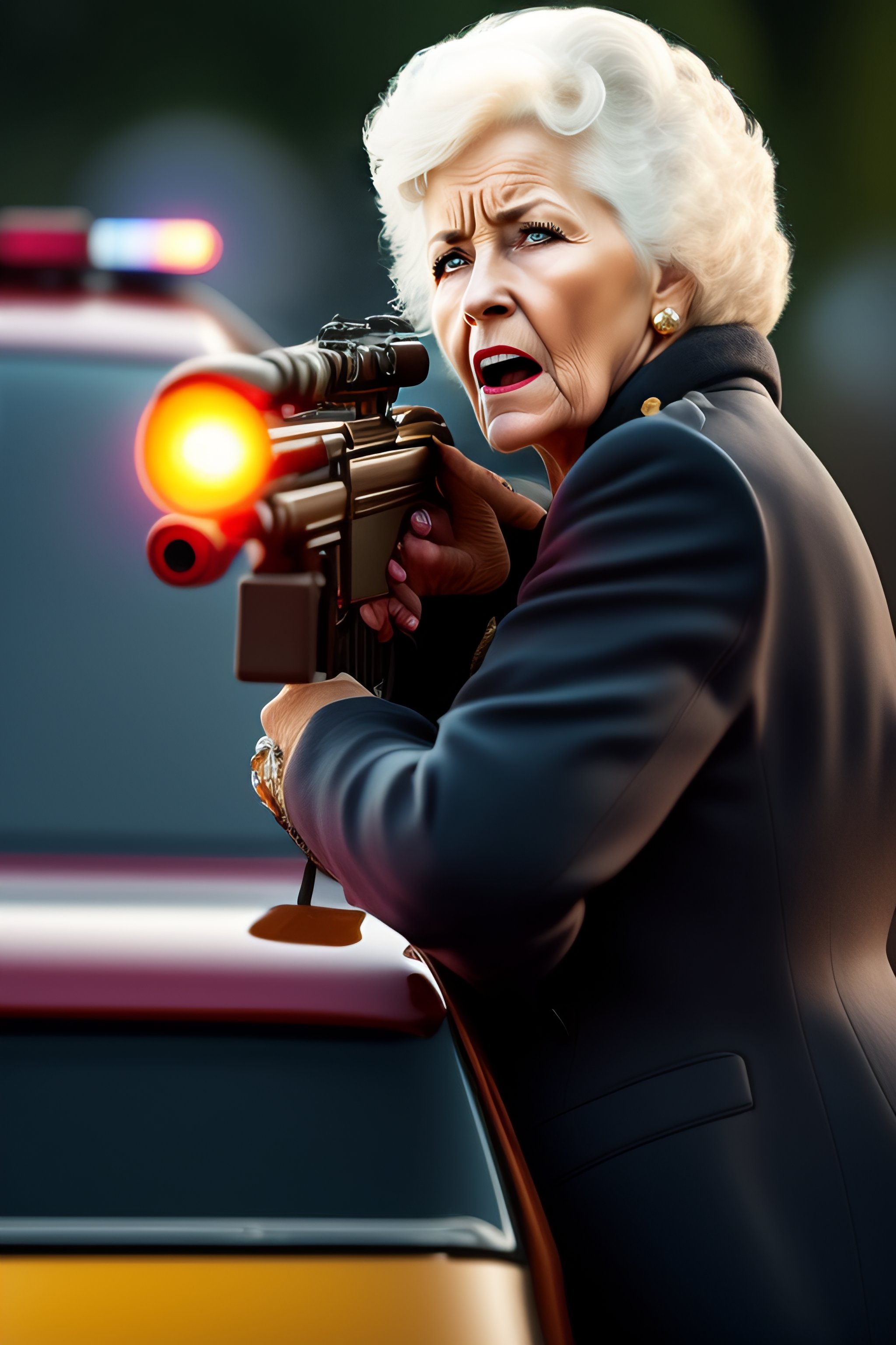 Lexica - Angry old lady shooting at the police