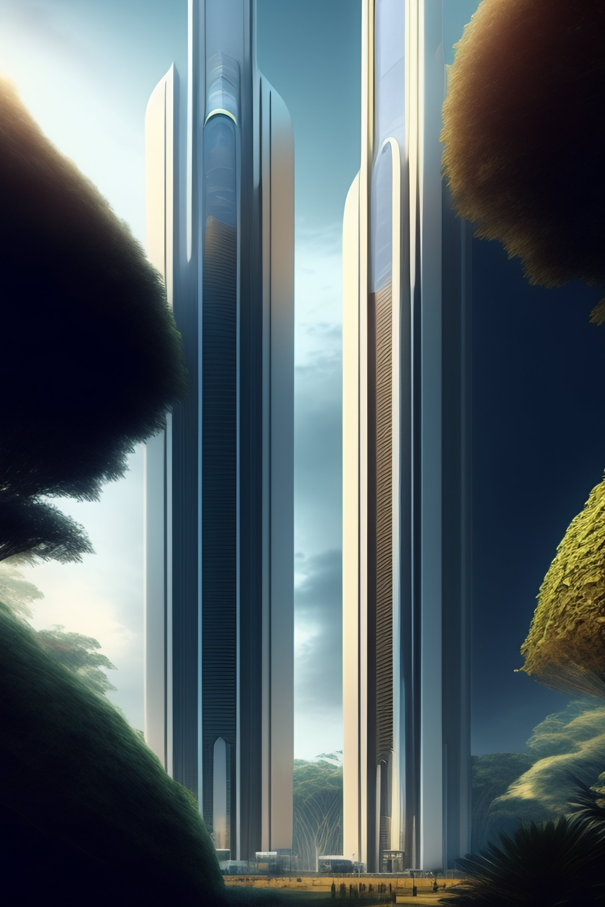 Lexica - Two futuristic towers with a sky bridge in amazon forest