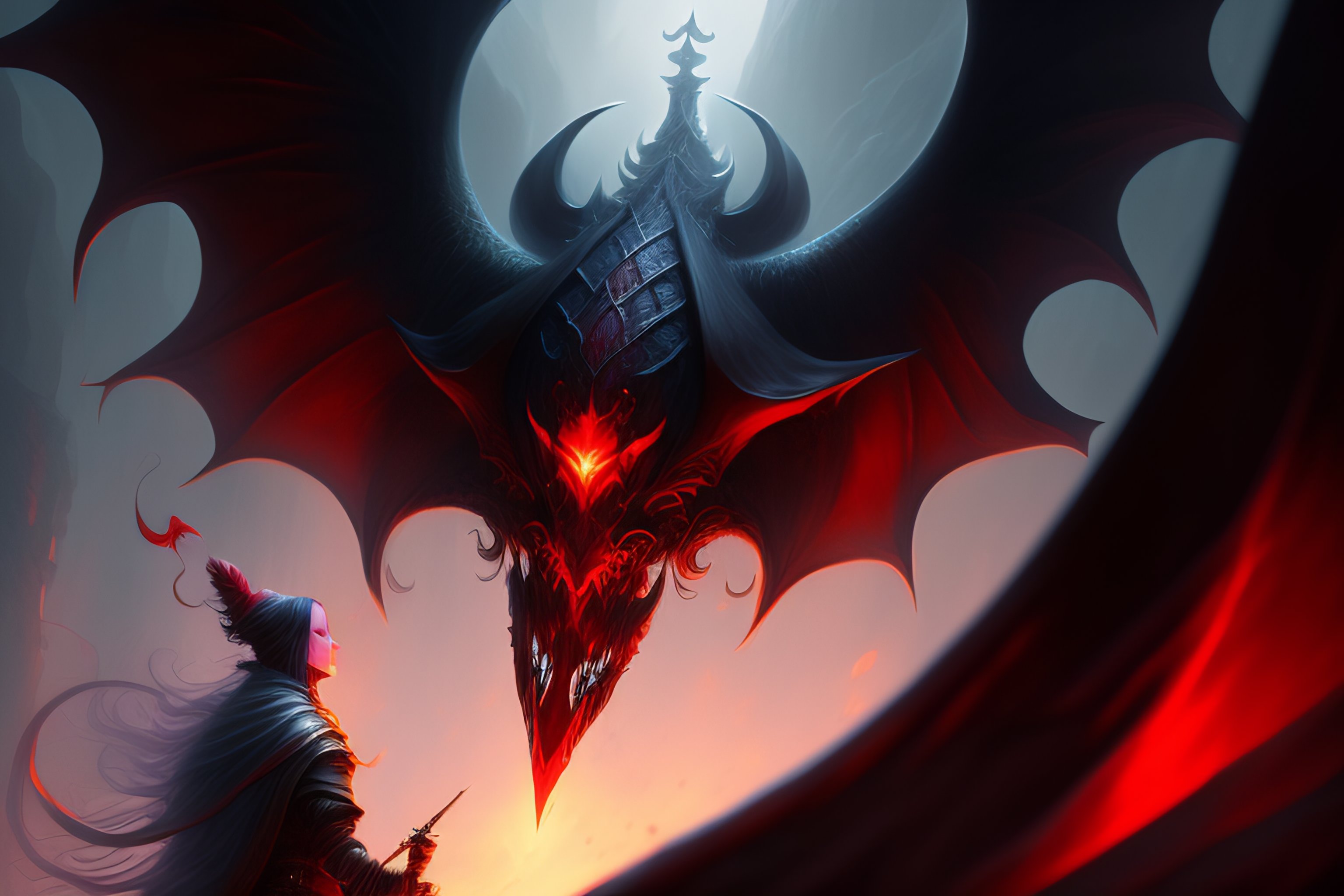 Lexica - Scene of a dark red demon cleric wizard summoning a fantasy ...