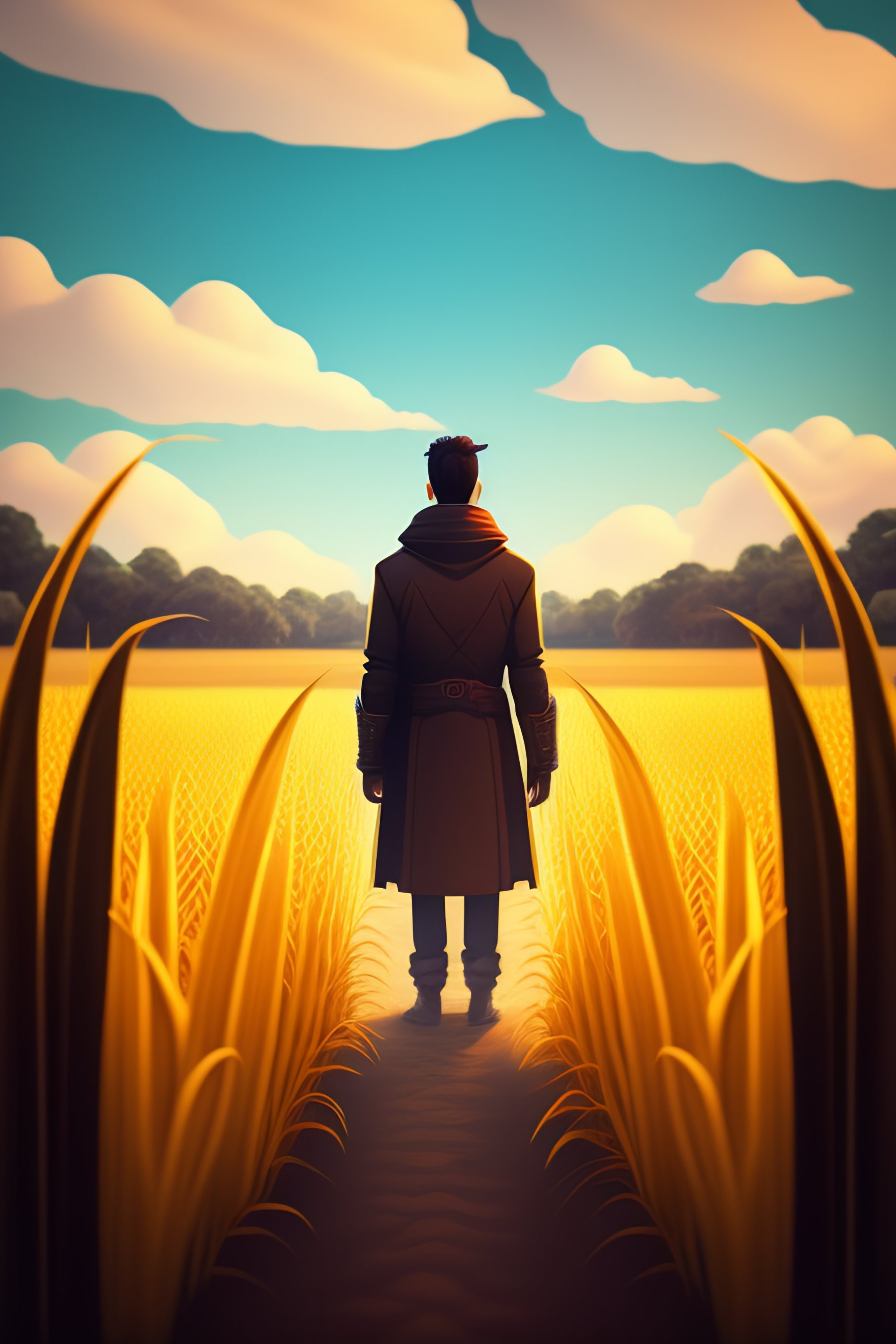 Lexica - Stylized 2d illustration of ghost standing on a corn field