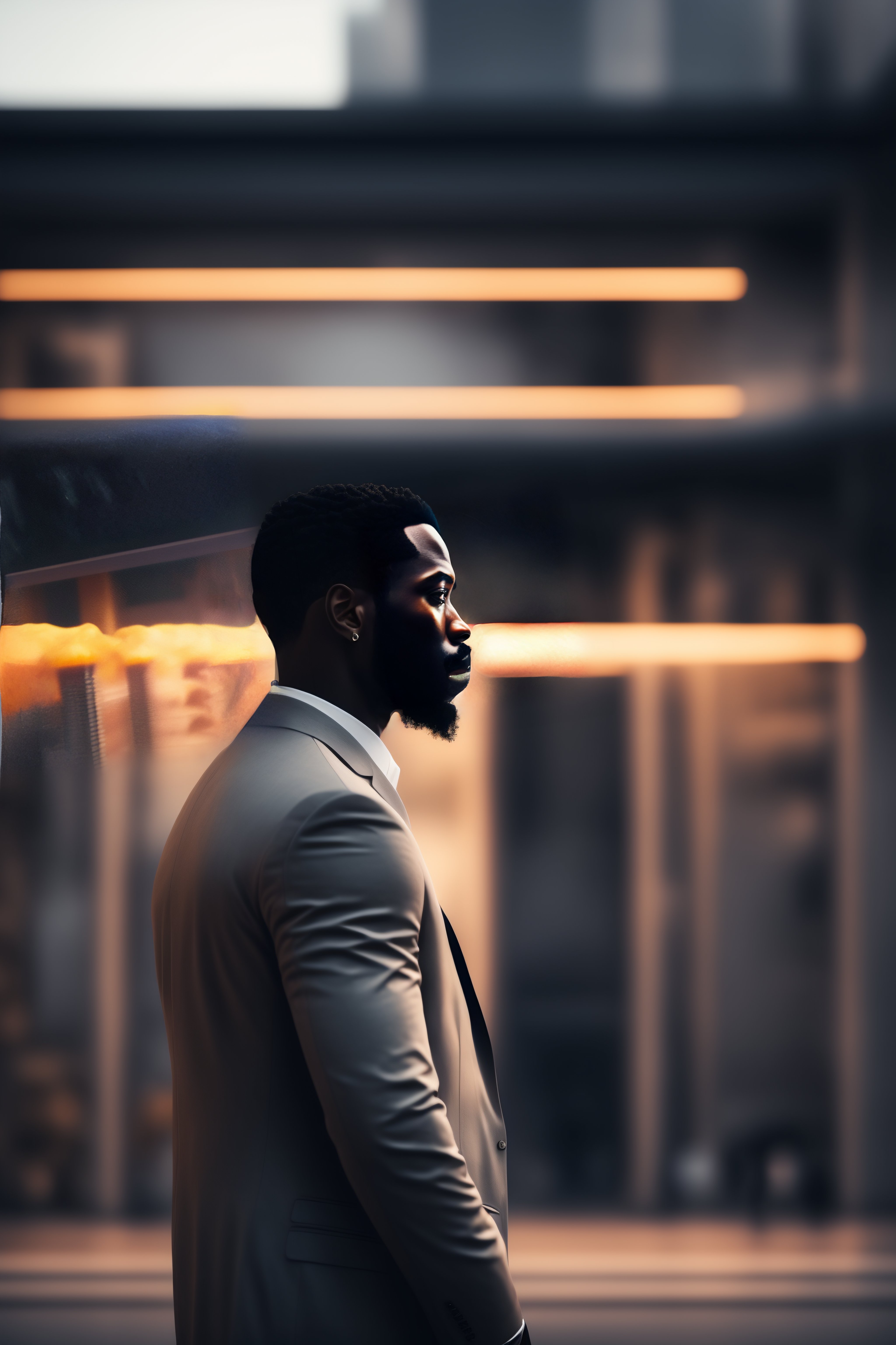 Lexica - Scene of a 28ish black man looking at a big white building ...