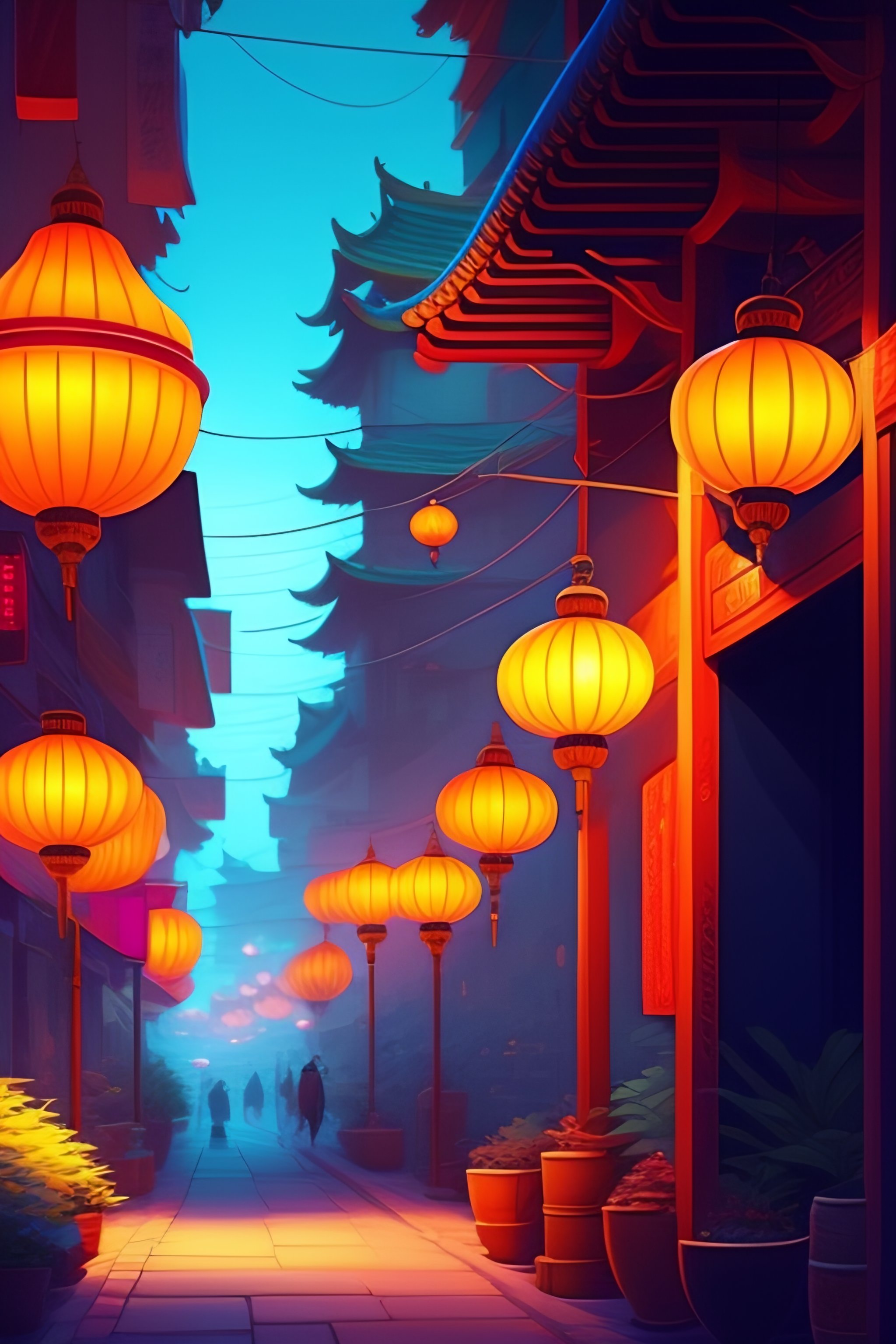 Lexica - Landscape of a ancient Chinese commercial street, rich vivid ...