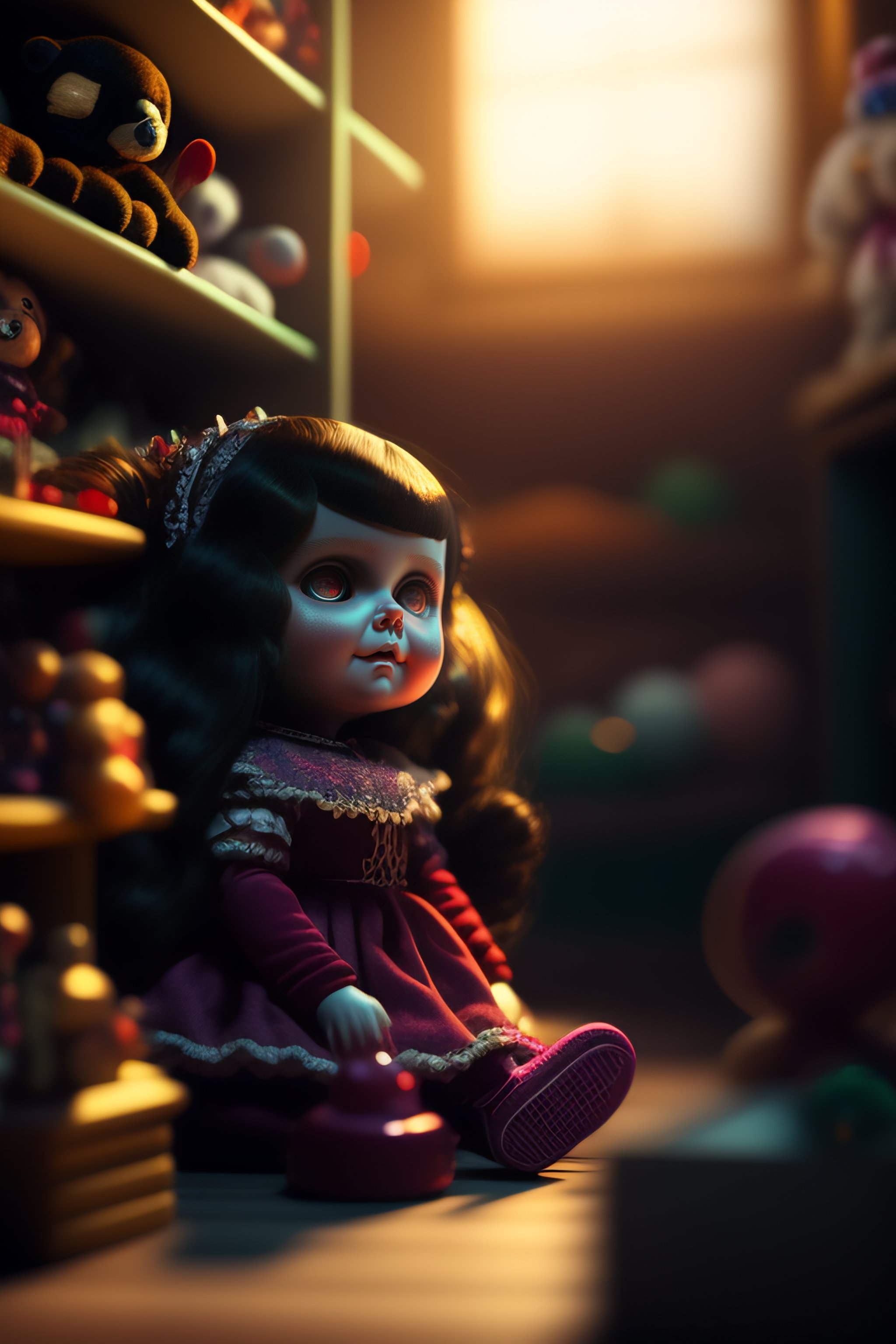Lexica - A possessed doll with an evil look in her eyes sits among the ...