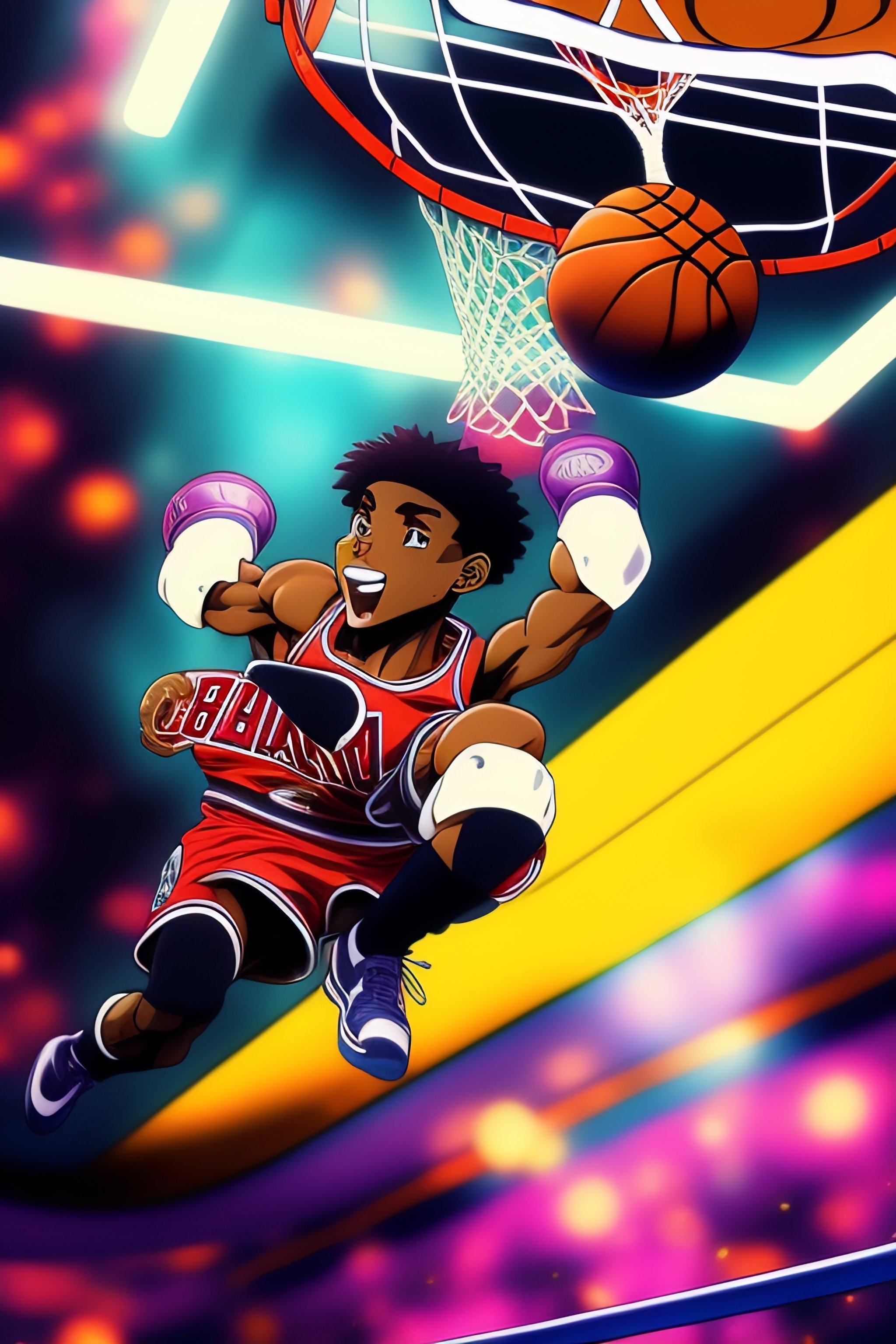Lexica - Vintage 90's anime style. basketball man making a dunk like a ...