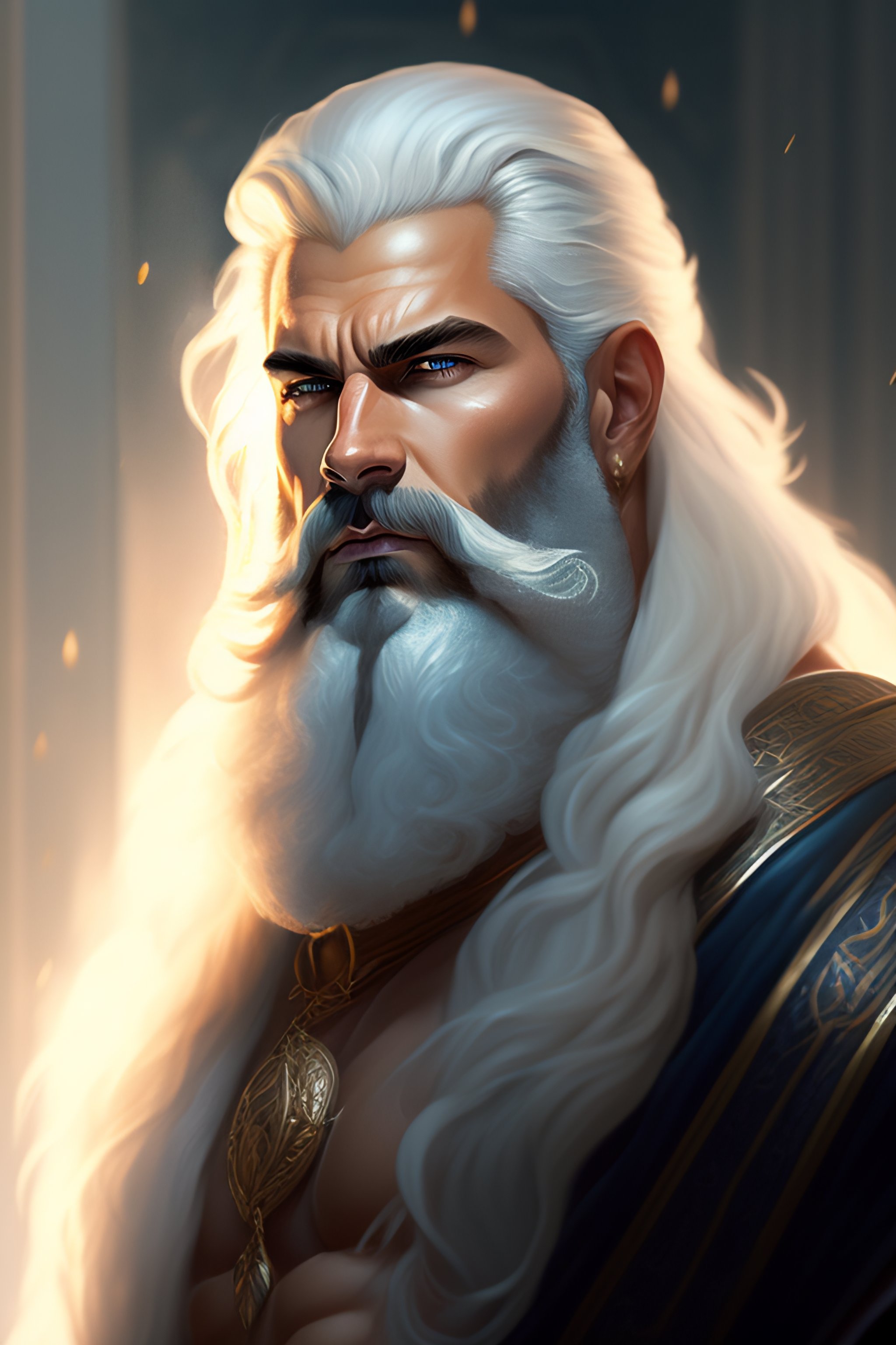 Lexica - Painted portrait of rugged zeus greek god, lightening weapon ...