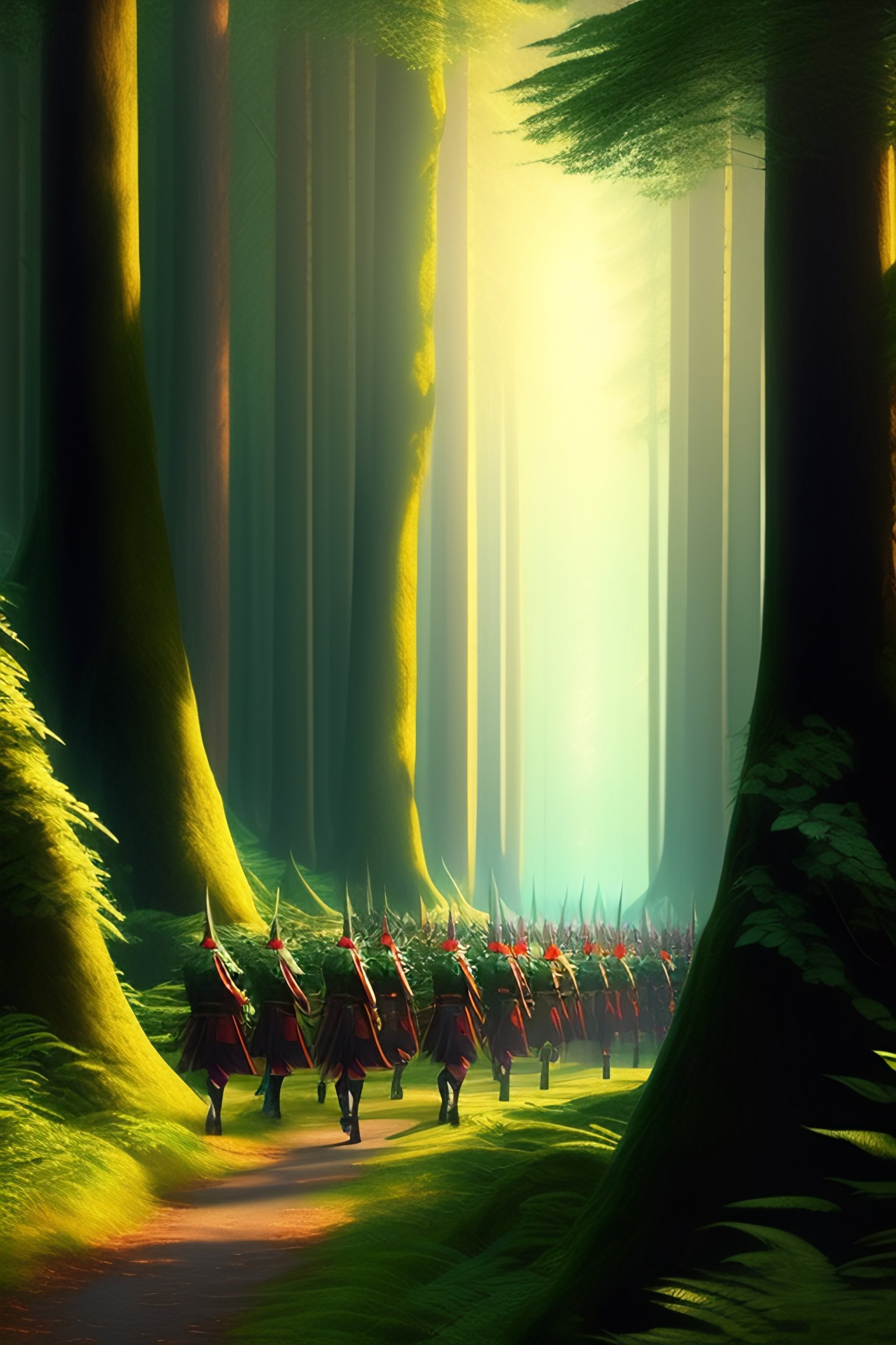 Lexica - An army of Elves marching through a forest with giant trees ...