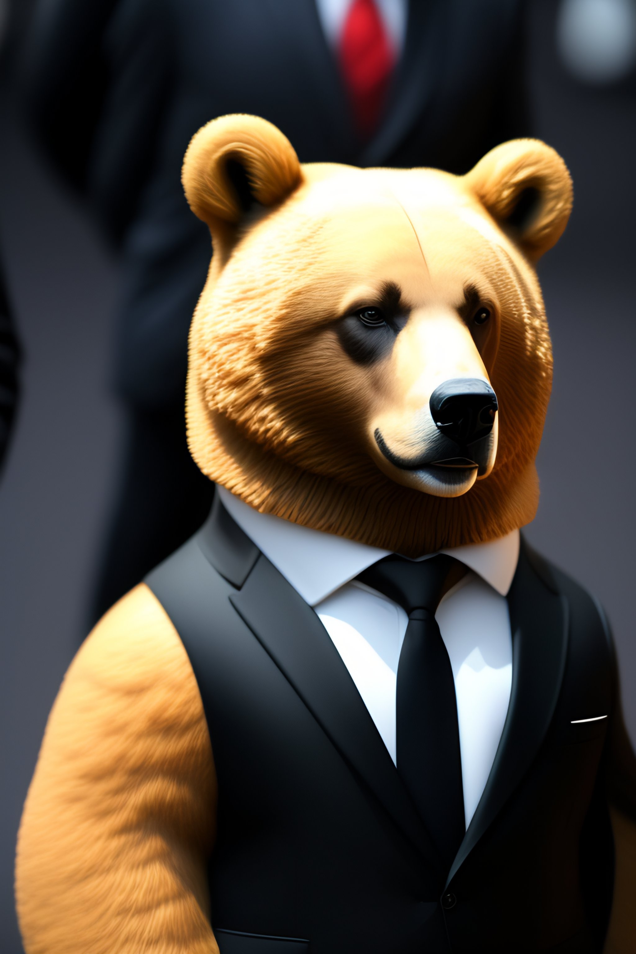 Lexica - Anthropomorphic bear in a bodyguard black suit