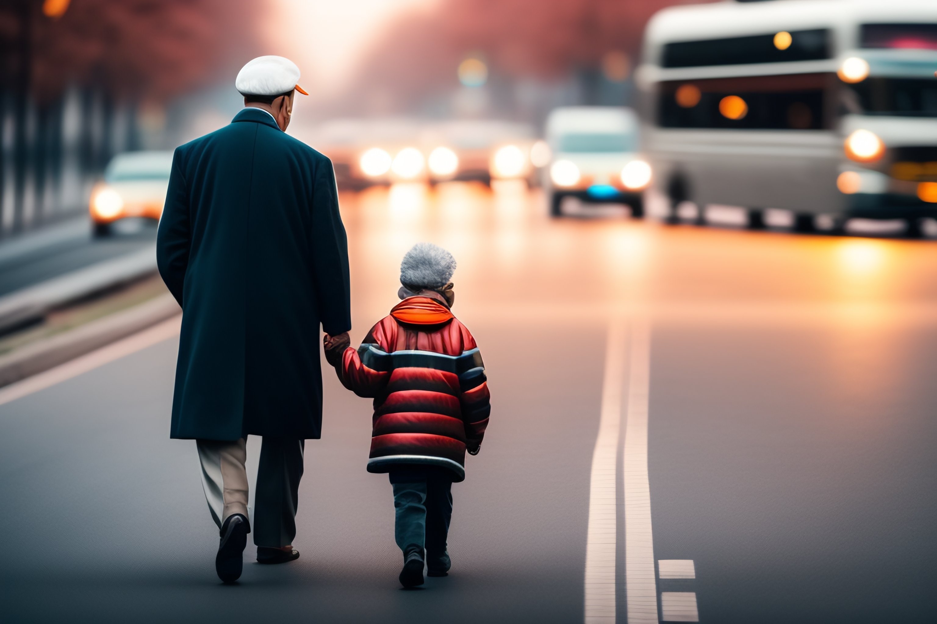 Lexica - A person helping an elderly person cross the street, holding ...