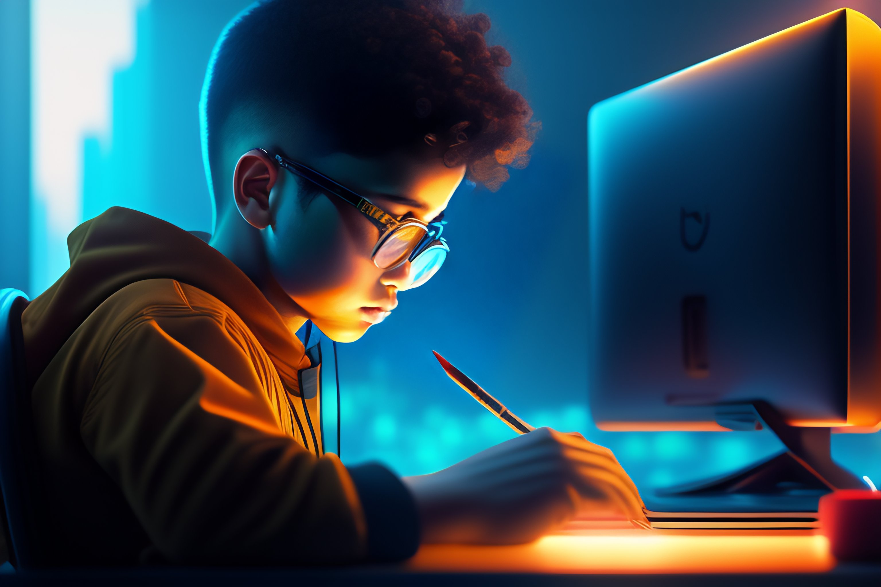 Lexica - A young professional hacker studiously working on his computer ...