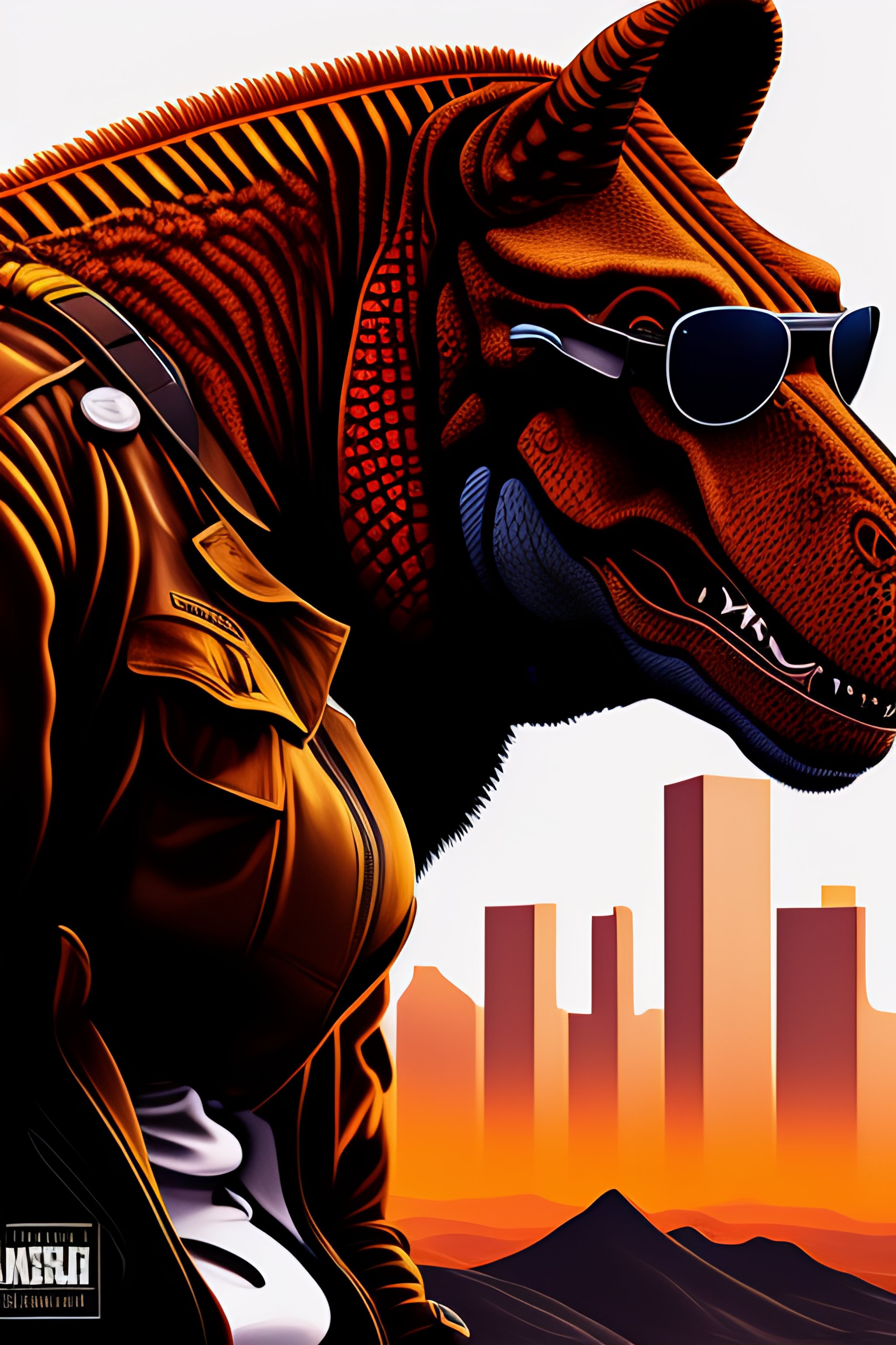 Lexica - A portrait of a t-rex with sunglasses, comic art, line art, sci-fi